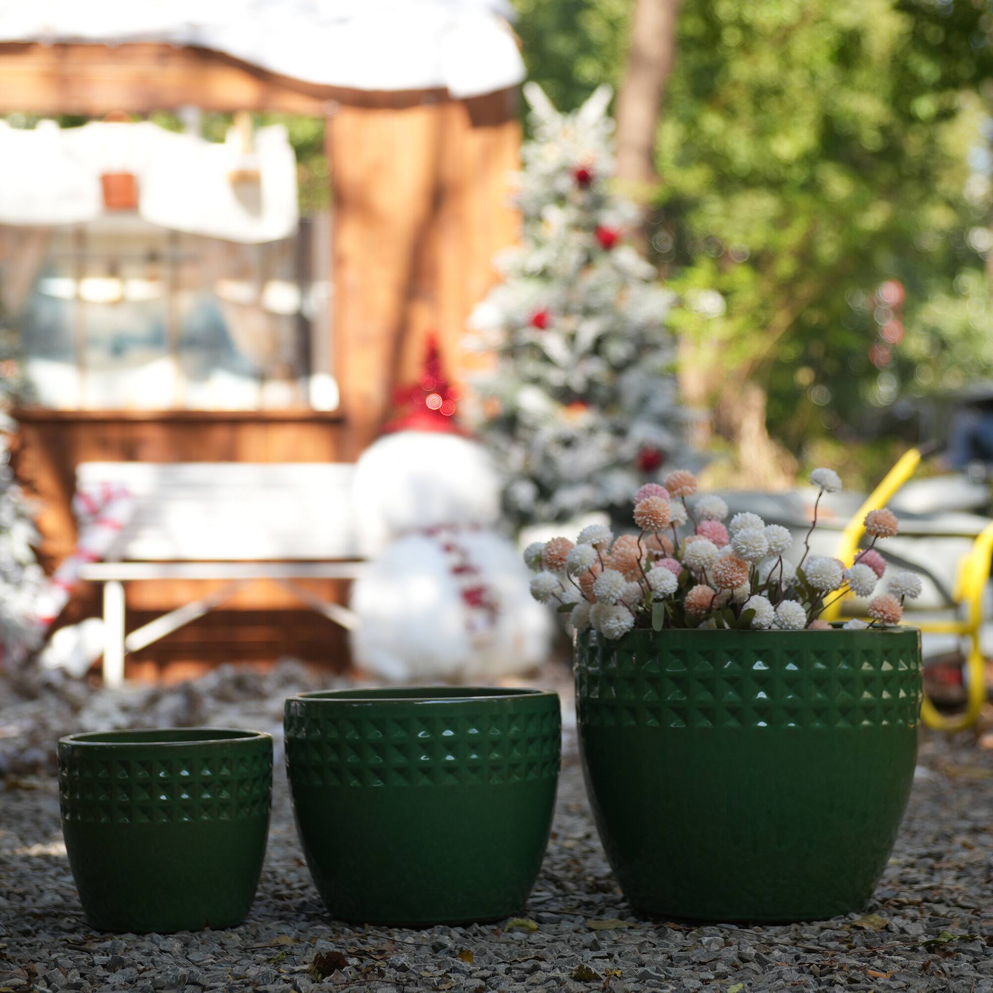 Loheer Ceramic Planter Set of 3 Handmade Green Plant Pots, Breathable ...
