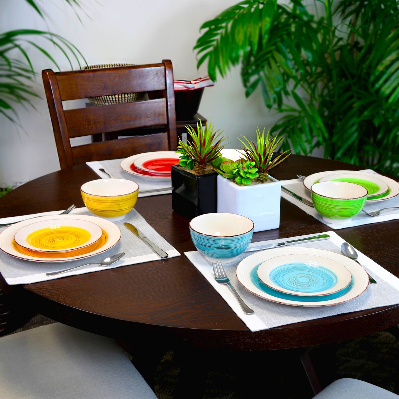 Gibson Home Confetti Band 12 Piece Mix and Match Round Ceramic ...