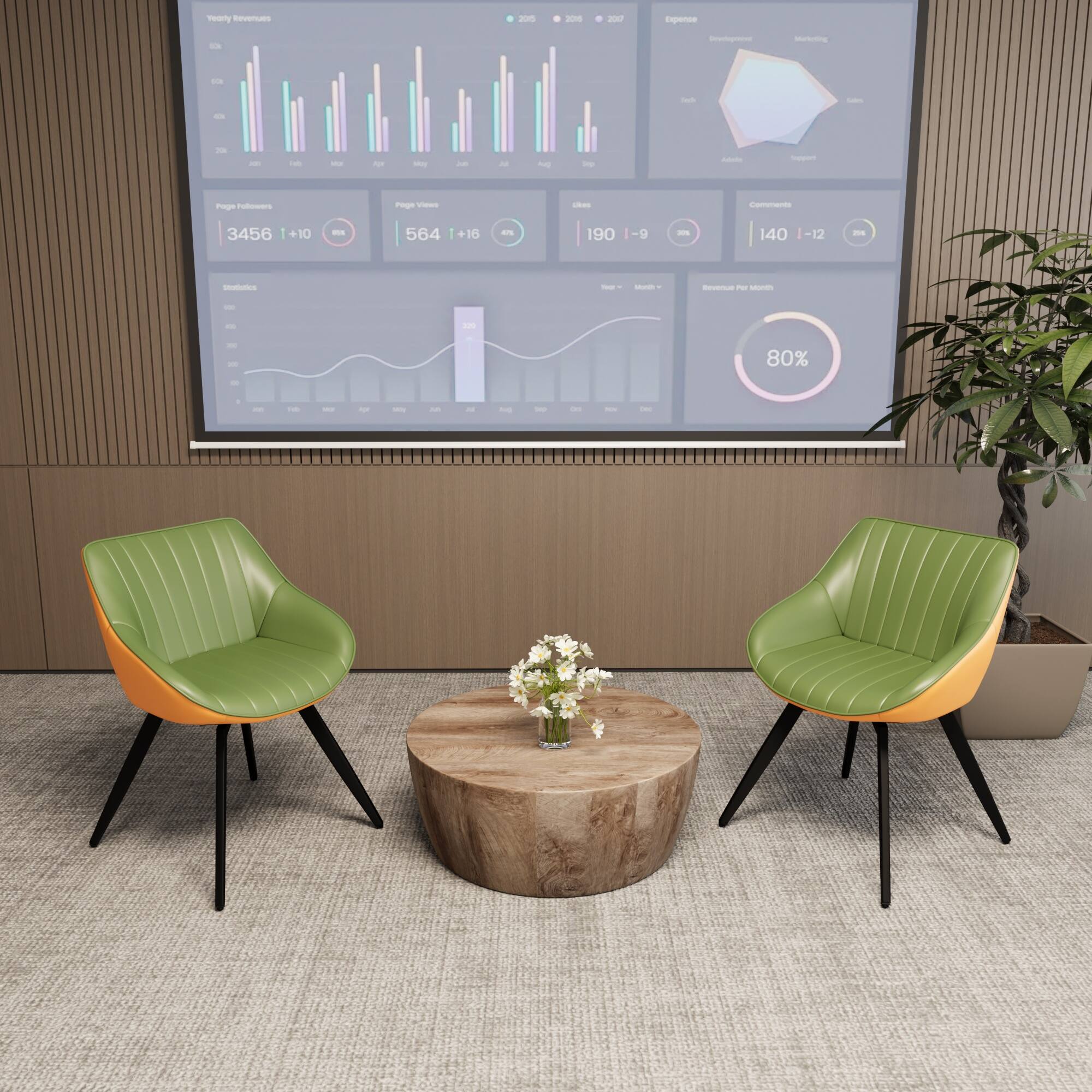 TinyHomie 29.53in MDF coffee table and 2 PU dining chair set drum ...