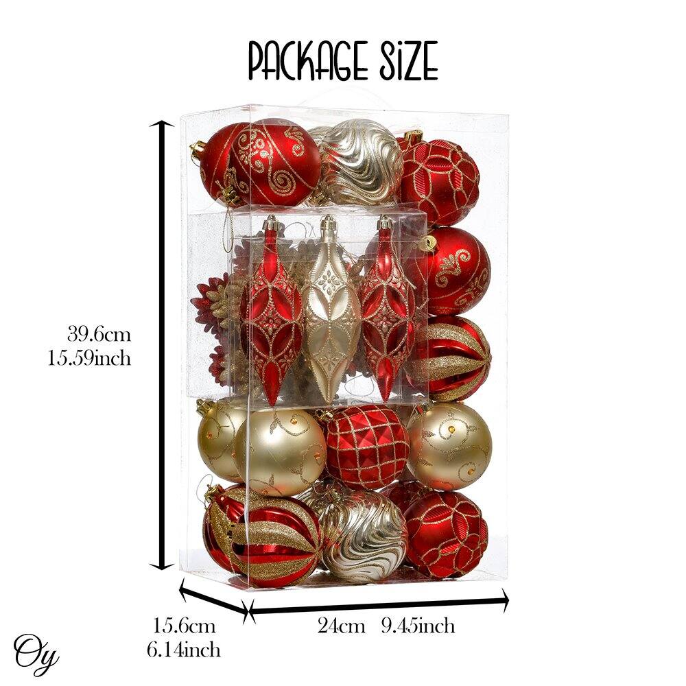 OrnamentallyYou Red and Gold Glitter Luxury Shatterproof Christmas Ornament Bauble Set Multi ...