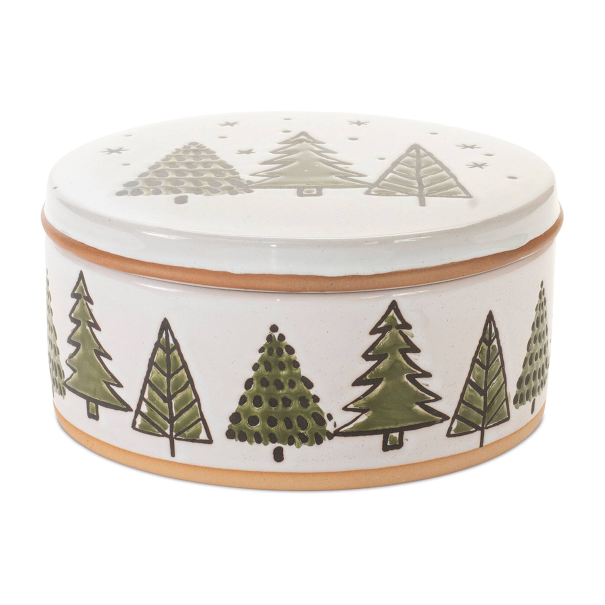 BreeBe Ceramic Pine Tree Canister with Lid 7.75"D Green, White, Beige ...