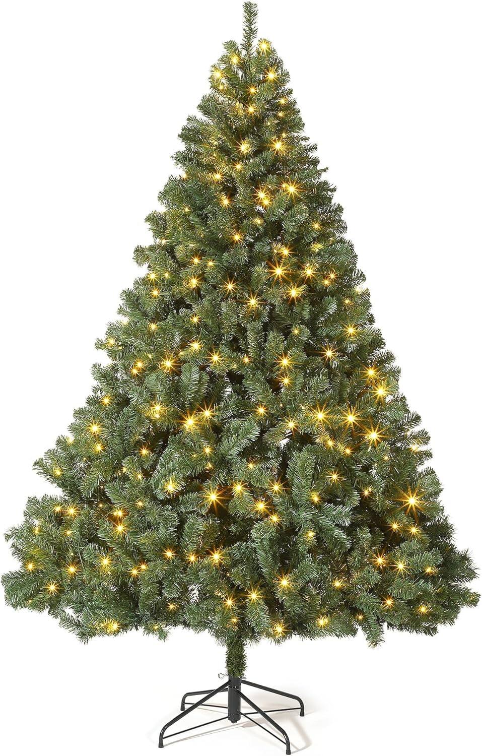 Acekool 6FT Flocked Prelit Tree with 100 Warm LEDs, Snowy Tips and Foot ...