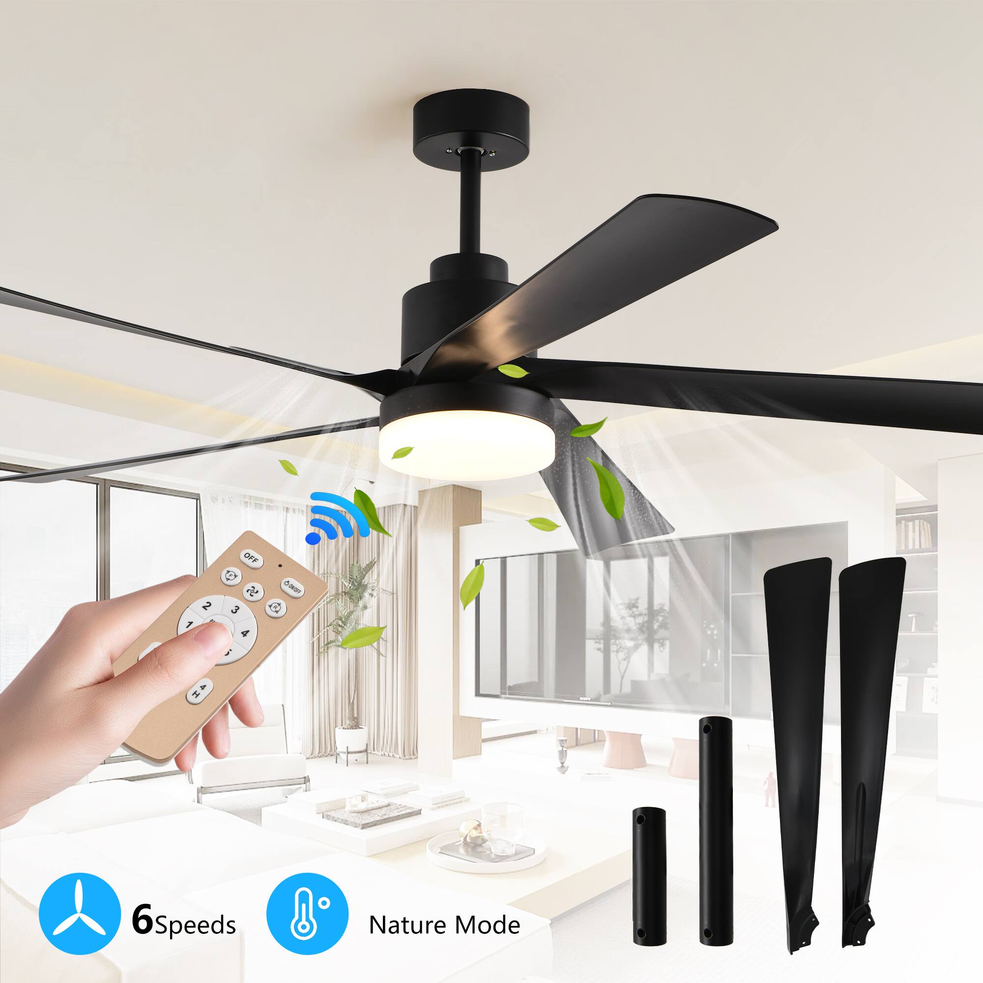 APRILSOUL 65 in Ceiling Fan Light 5 Blade Dimmable LED Remote Living ...