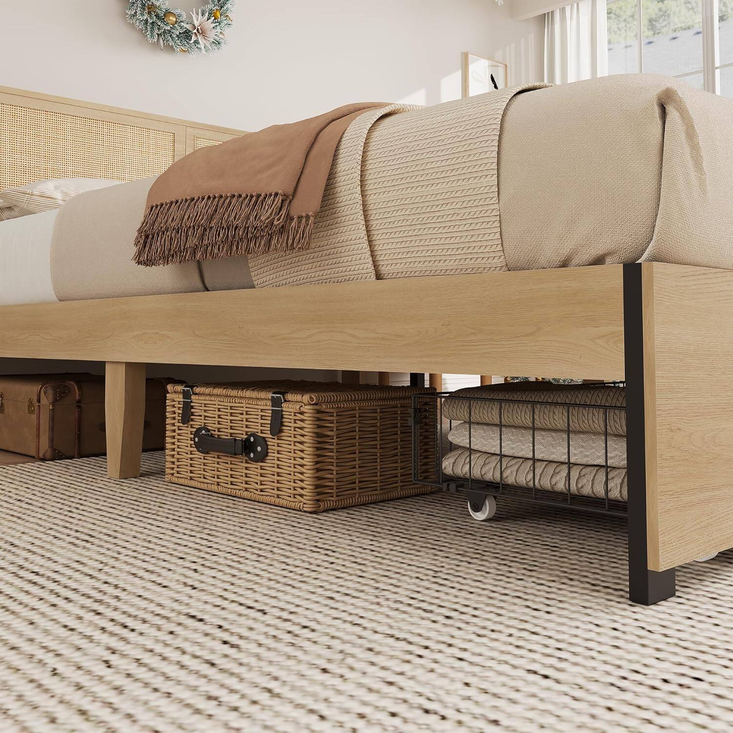 Jojoka Rattan Full Size Bed Frame with 2 Storage Drawers, Cane ...