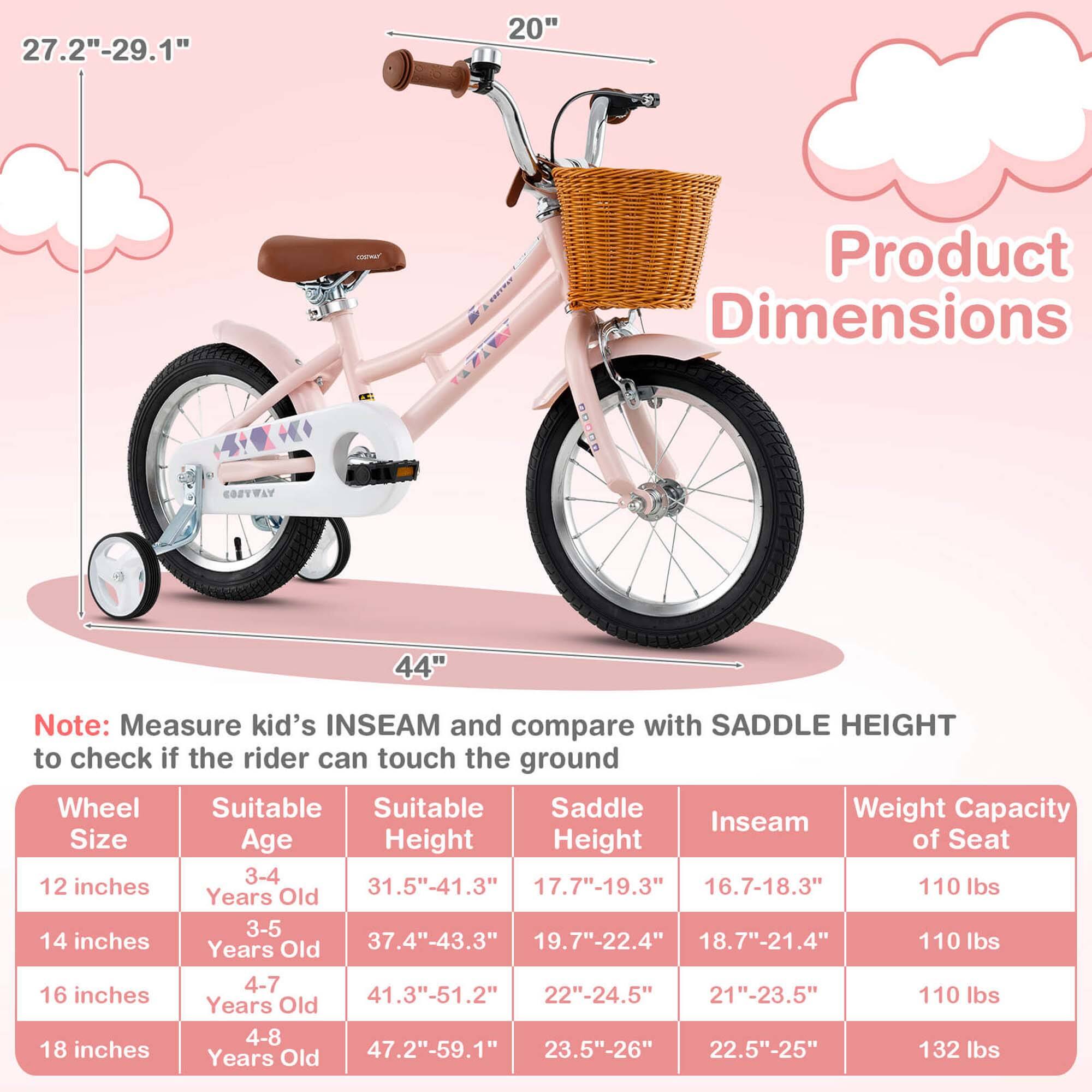 Costway 14 Inch Bicycle with Height Adjustable Handlebar & Seat Basket ...