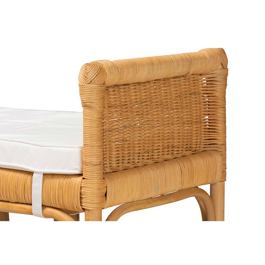 bali & pari Nairi Modern Bohemian Natural Brown Rattan Bench White ...