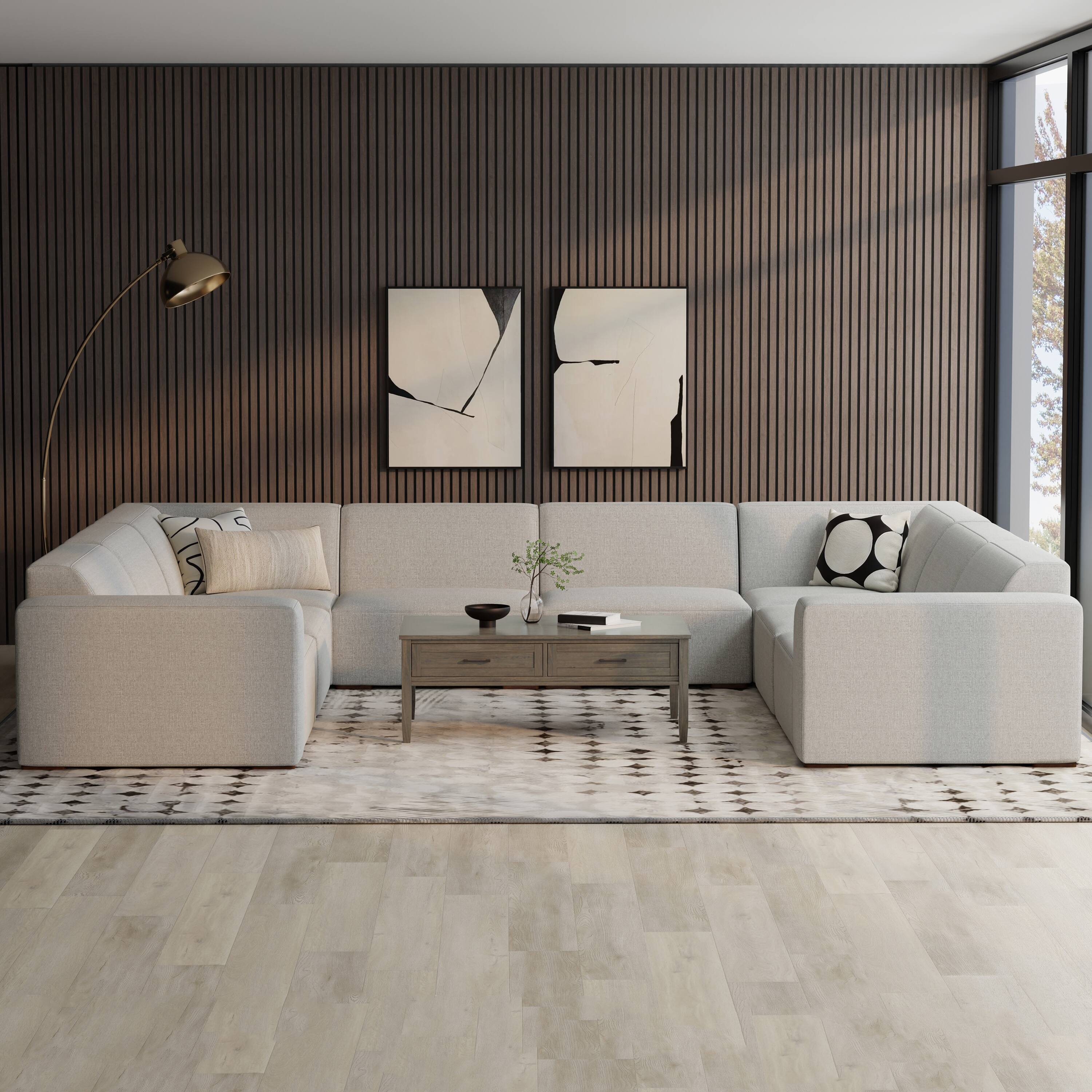 Simpli Home Rex U Shaped Modular Sectional Sofa in Tightly Woven ...