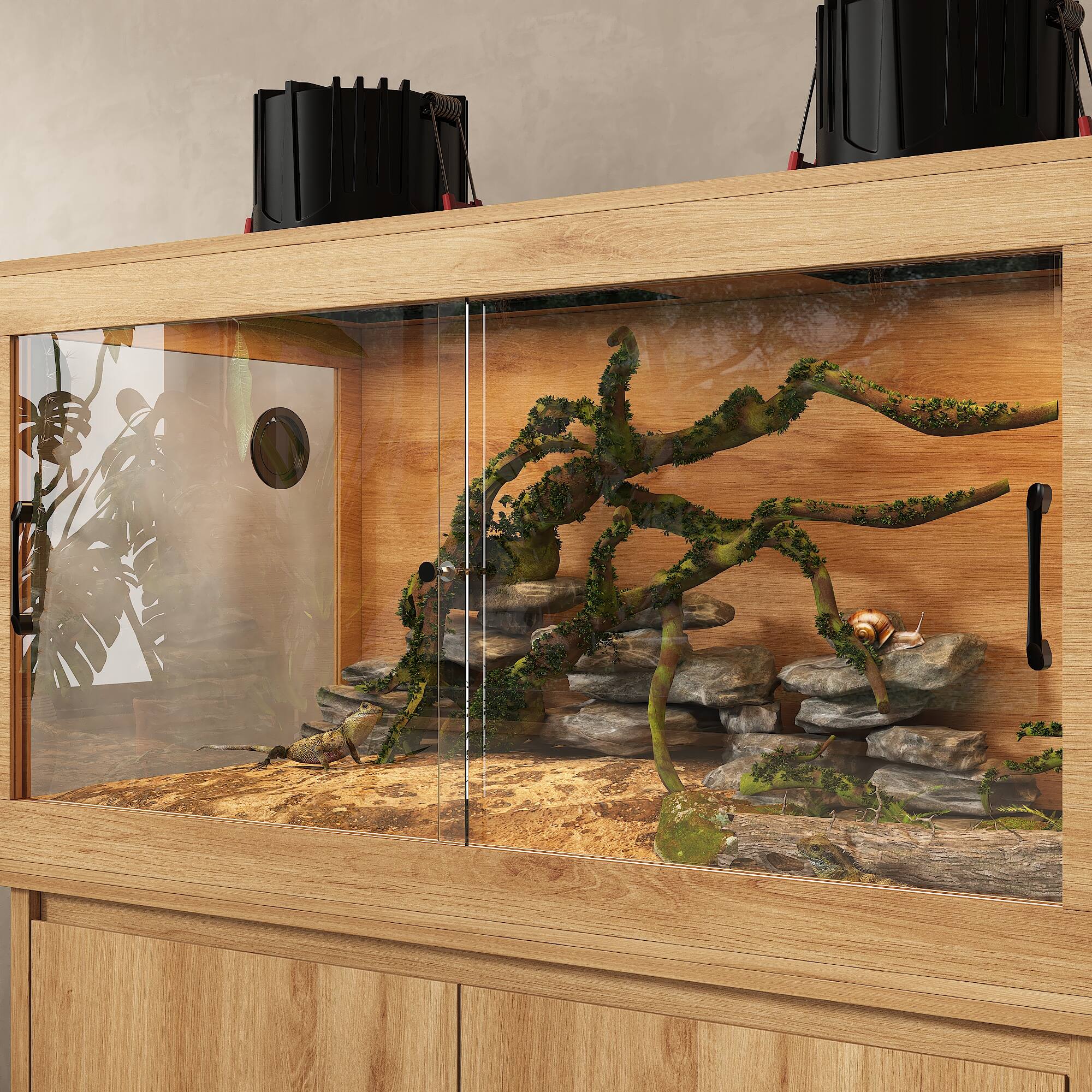 Famapy Reptile Enclosure Cabinet with Storage – Glass Terrarium Habitat ...
