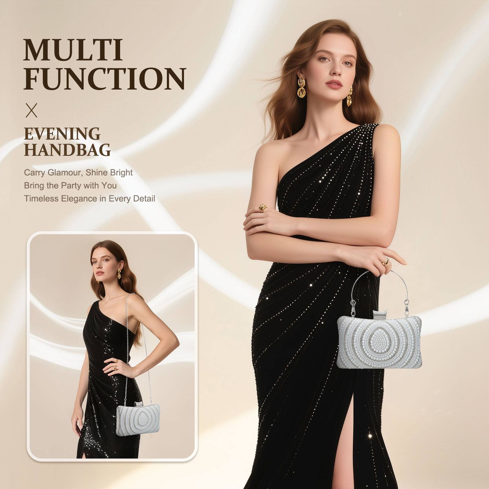 Unique Bargains Evening Bag for Women, Pearl Shiny Sequin Evening ...
