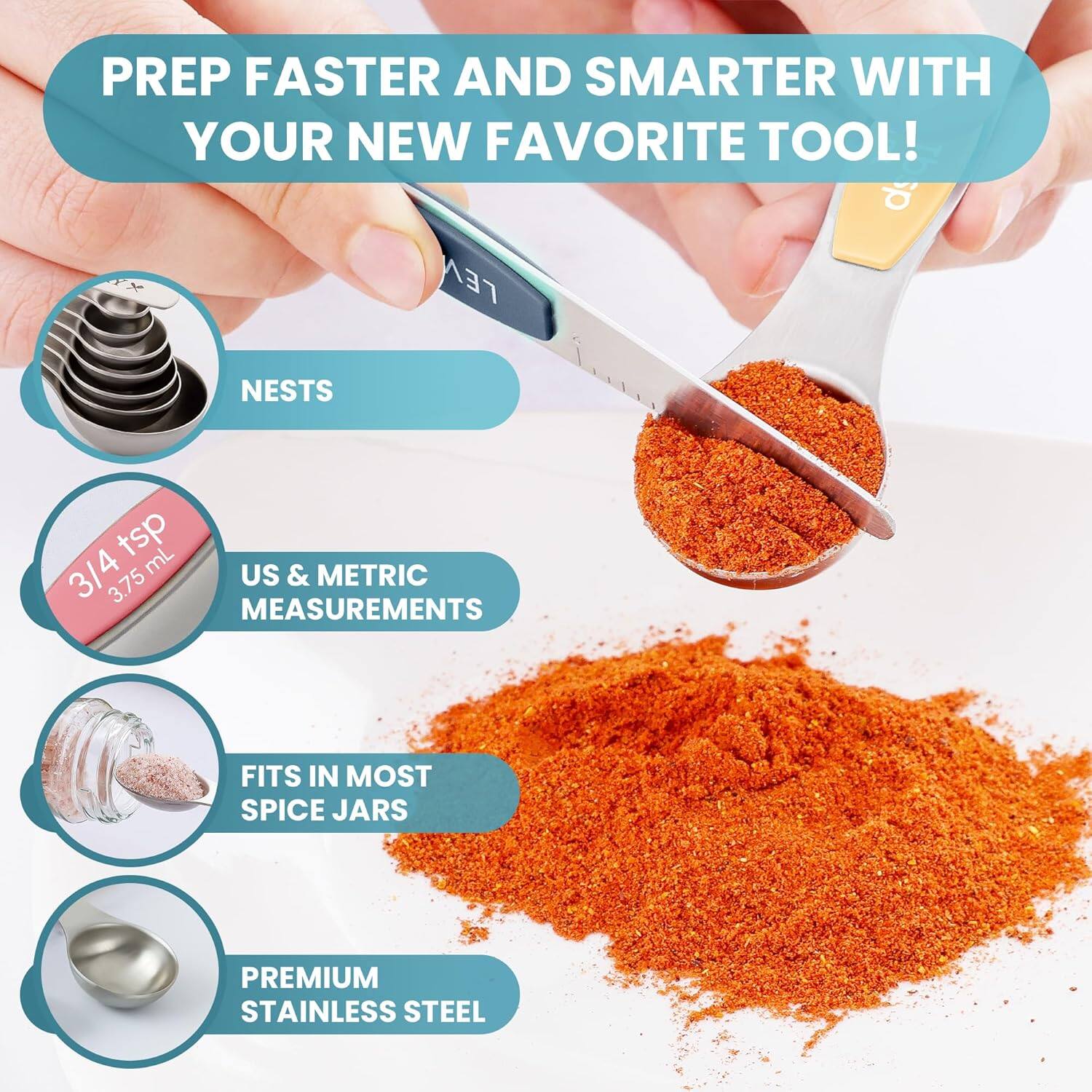 Zulay Kitchen Stainless Steel Measuring Spoon Set Stackable Magnetic ...