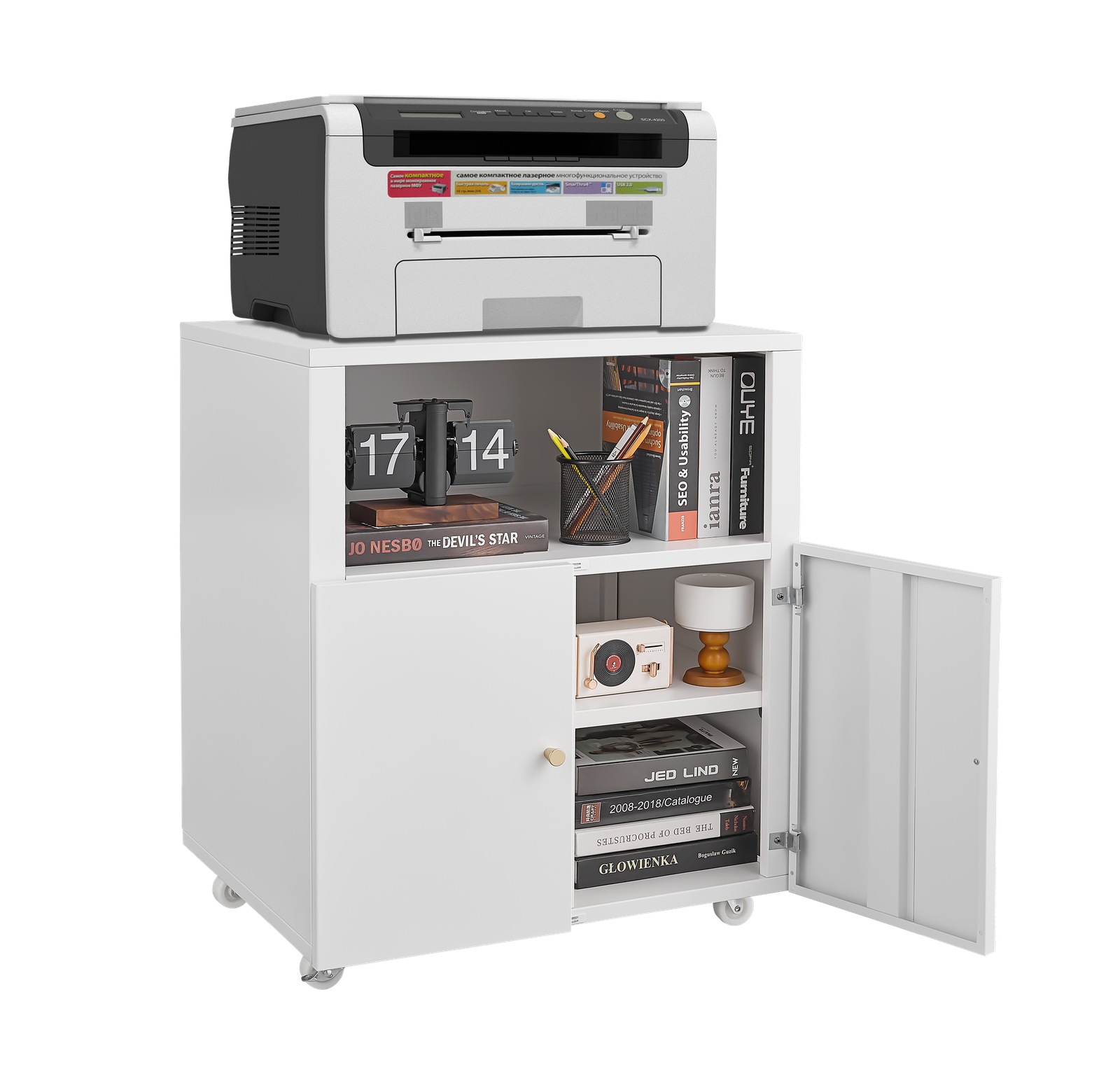 Spaco Steel Printer Stand with Locking Casters, Legal Size File Storage ...