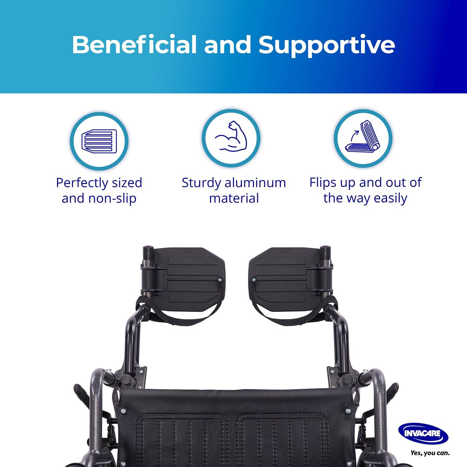 Invacare Wheelchair Legrest Hemi Footrests with Heel Loops, Flip Up Aluminum Footplate & More ...