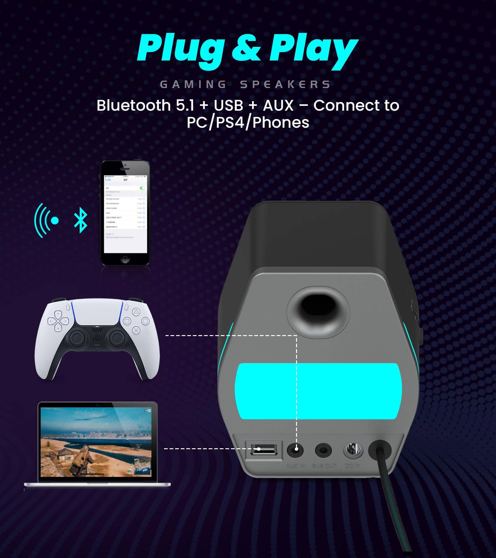 TECH SAFARI G2000 Rgb Gaming Speakers Power Compact Design For Pc ps4 ...