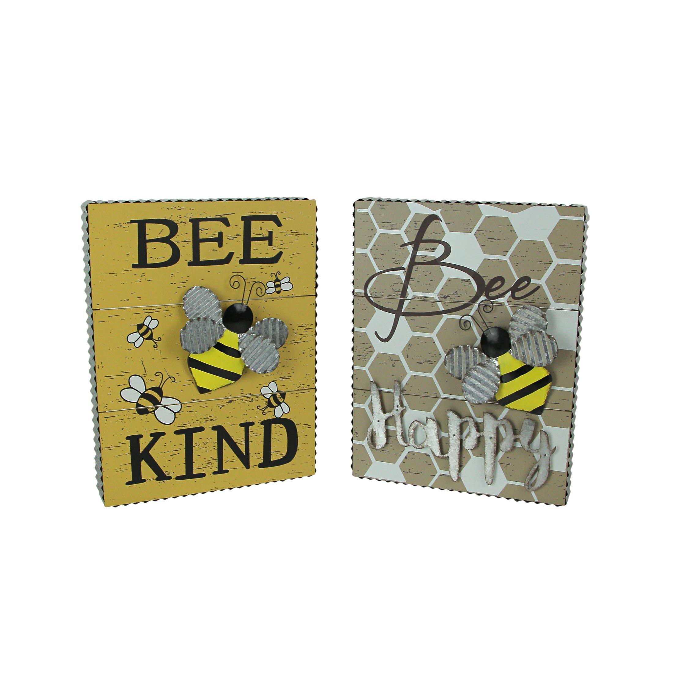 Mayrich Company Set of 2 Bee Happy Bee Kind Honeybee Wall Hanging Signs ...