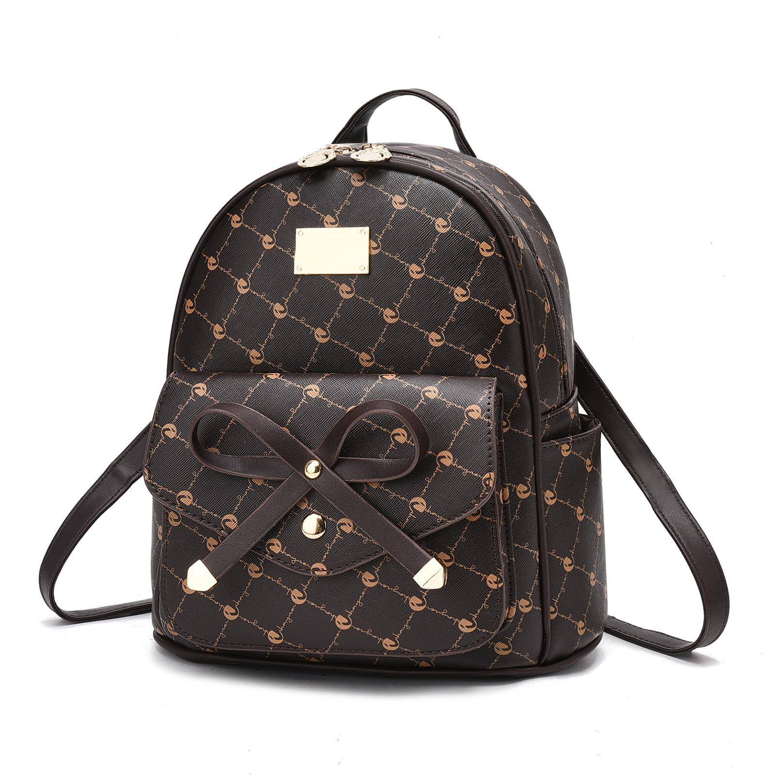 Stamp n Camp Bowknot Cute Leather Backpack Mini Purse For Women Coffee ...