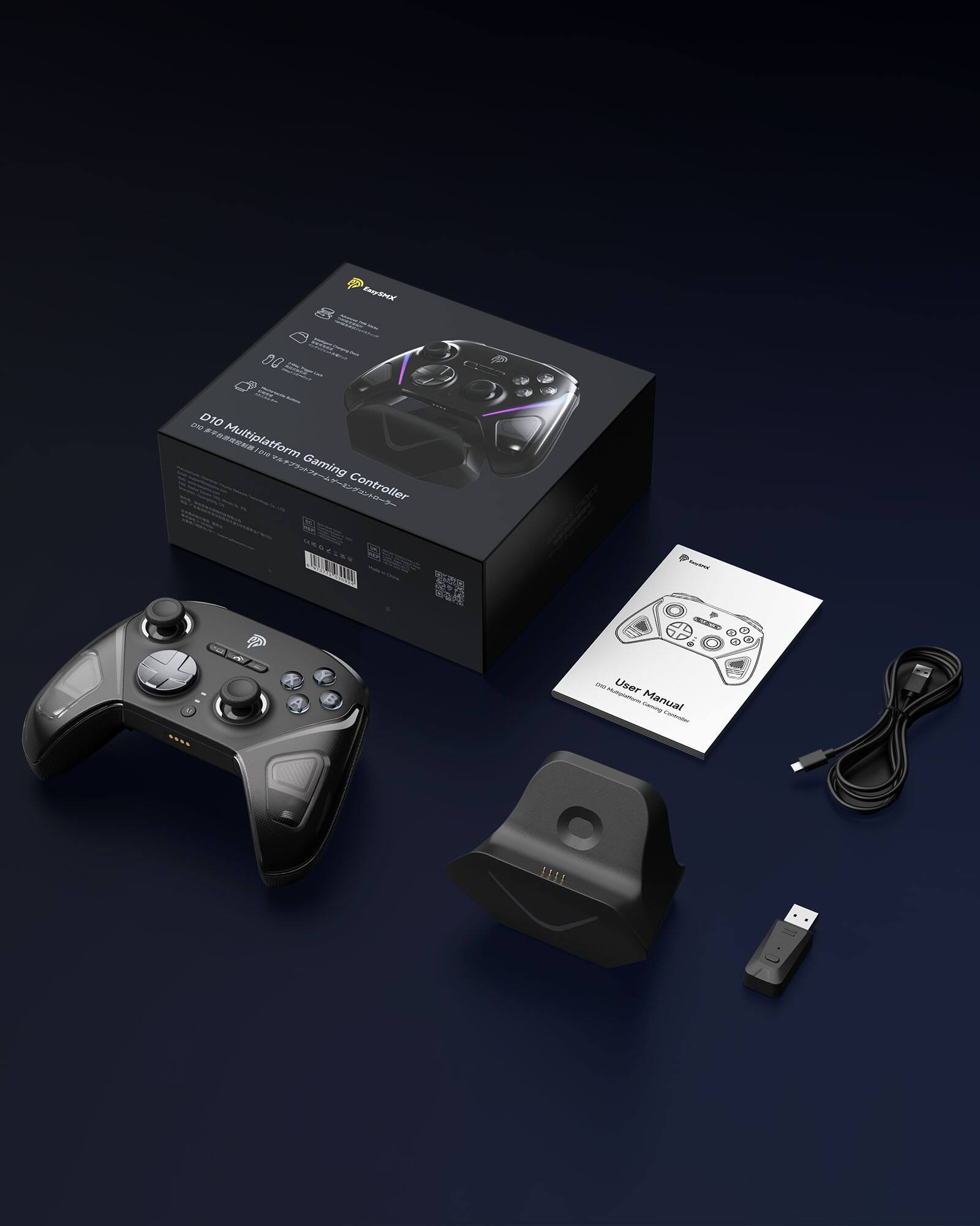 EasySMX D10 Wireless Game Controller TMR Joysticks, Dual Mode Triggers ...