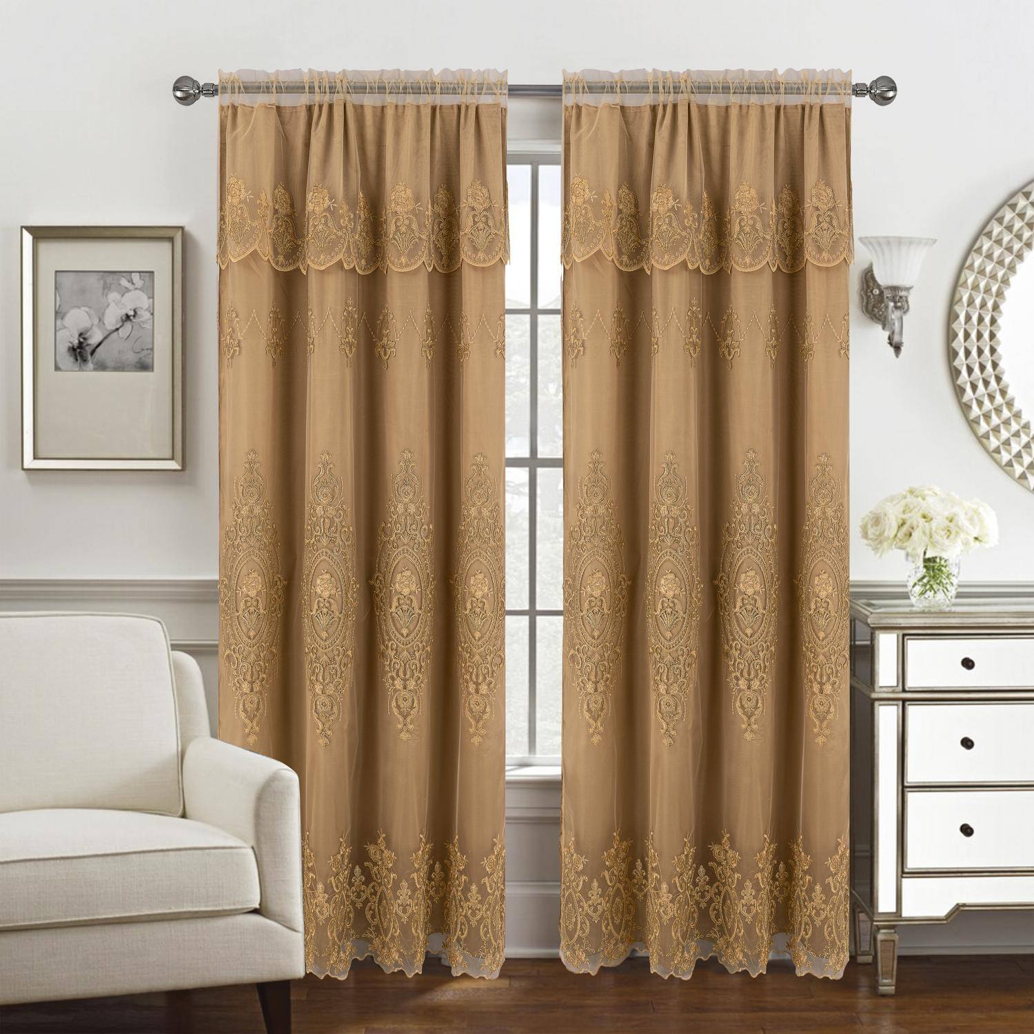 RT Designers Collection Daisy Embroidery Grommet Curtain Panel With ...