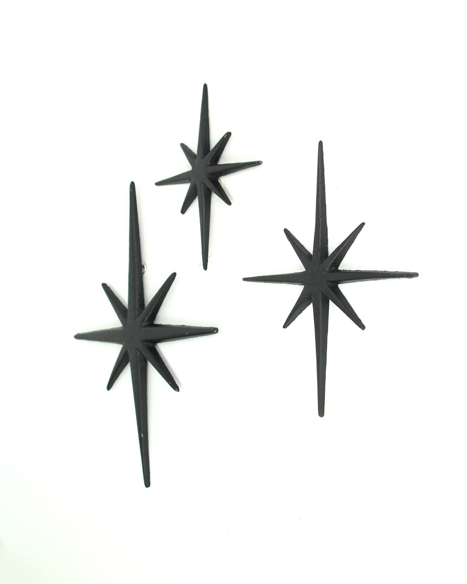 Zeckos Set of 3 Cast Iron Starburst Wall Hangings Mid Century 8 Pointed ...