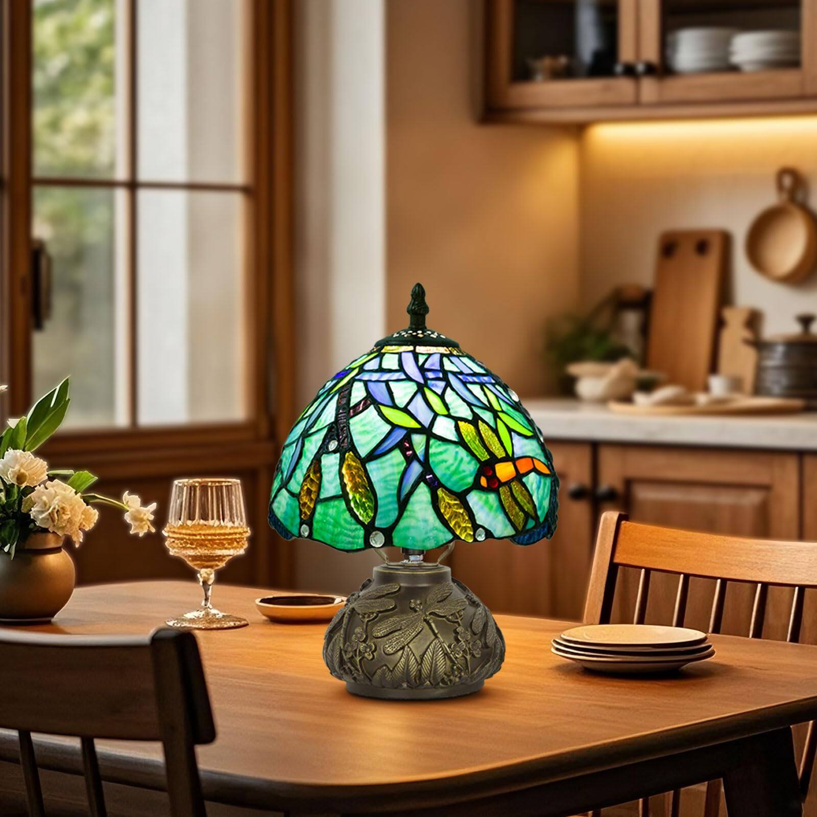 TECH SAFARI Small Table Lamp Stained Glass Inch Mushroom Style Mini ...