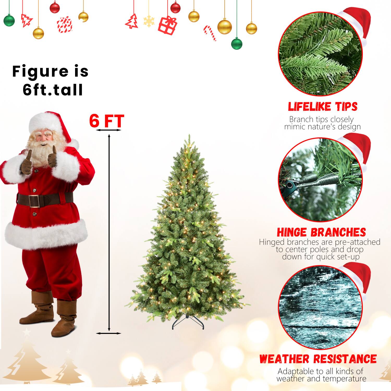 Lirago 6FT Pre Lit Artificial Christmas Tree with 350 UL Warm White ...