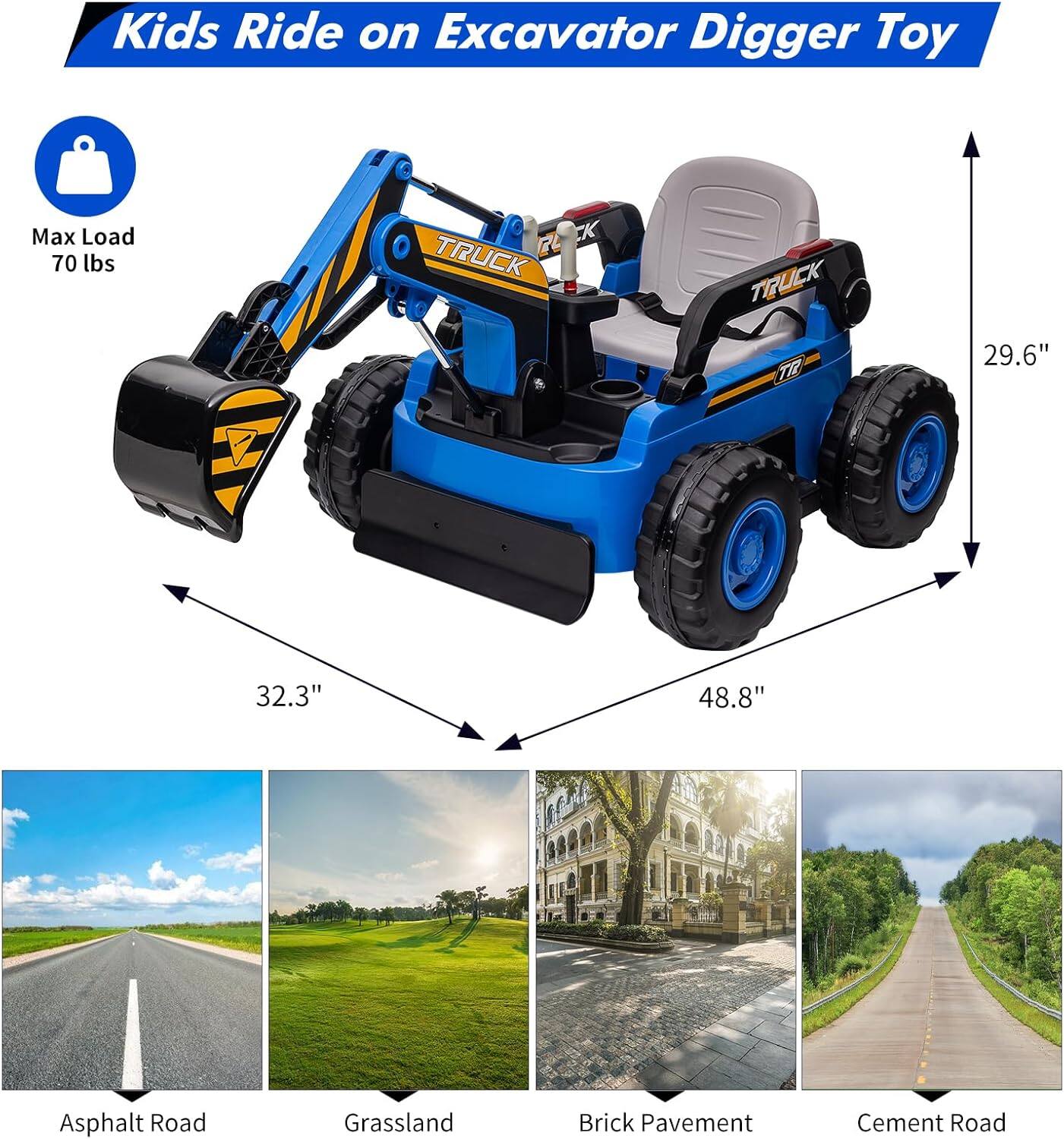 GARVEE 12V Electric Kids Excavator Ride On Truck, Toy Digger with ...