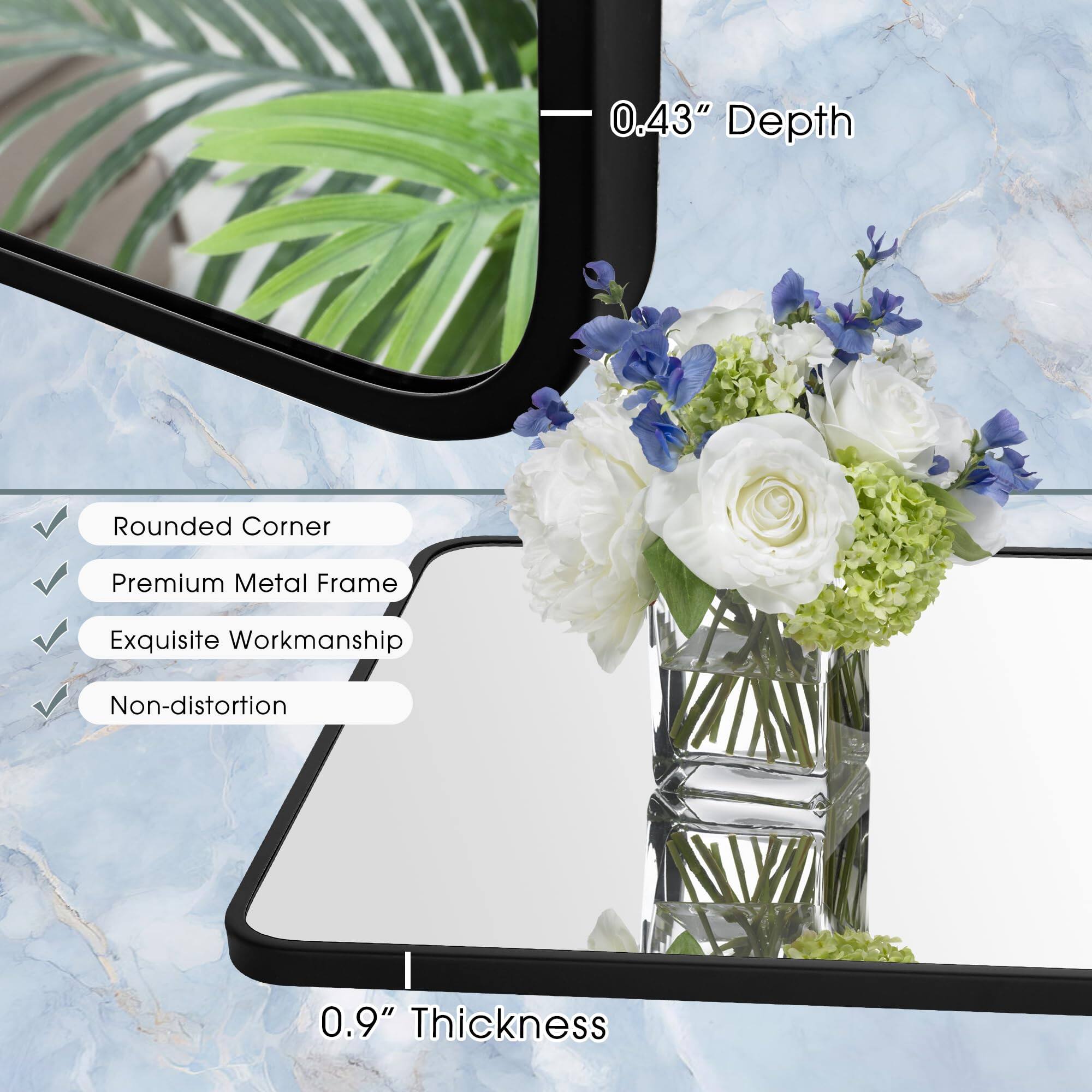 Comfort Essence Rectangle Bathroom Mirror With Metal Frame Rounded ...