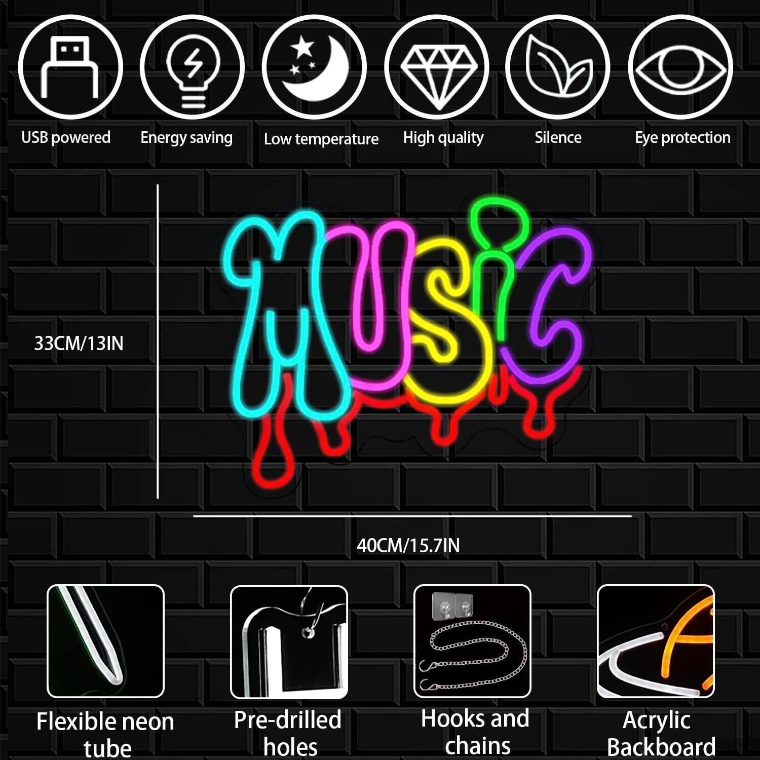 Auledio Music Neon Sign for Wall Decor, Colorful Letter Neon Light ...