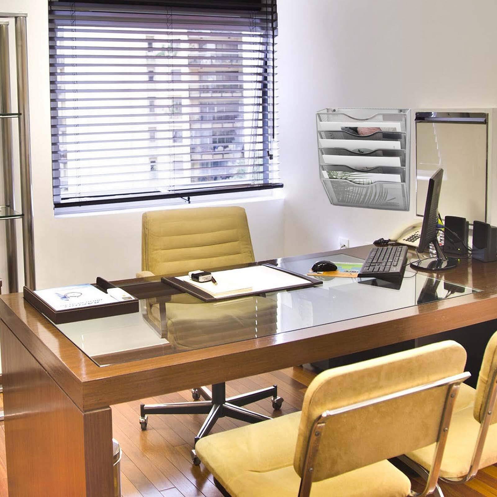 Dapper Styles 5 Pocket Mesh Hanging Wall File Organizer Mounted Mail Paper Document Folder ...