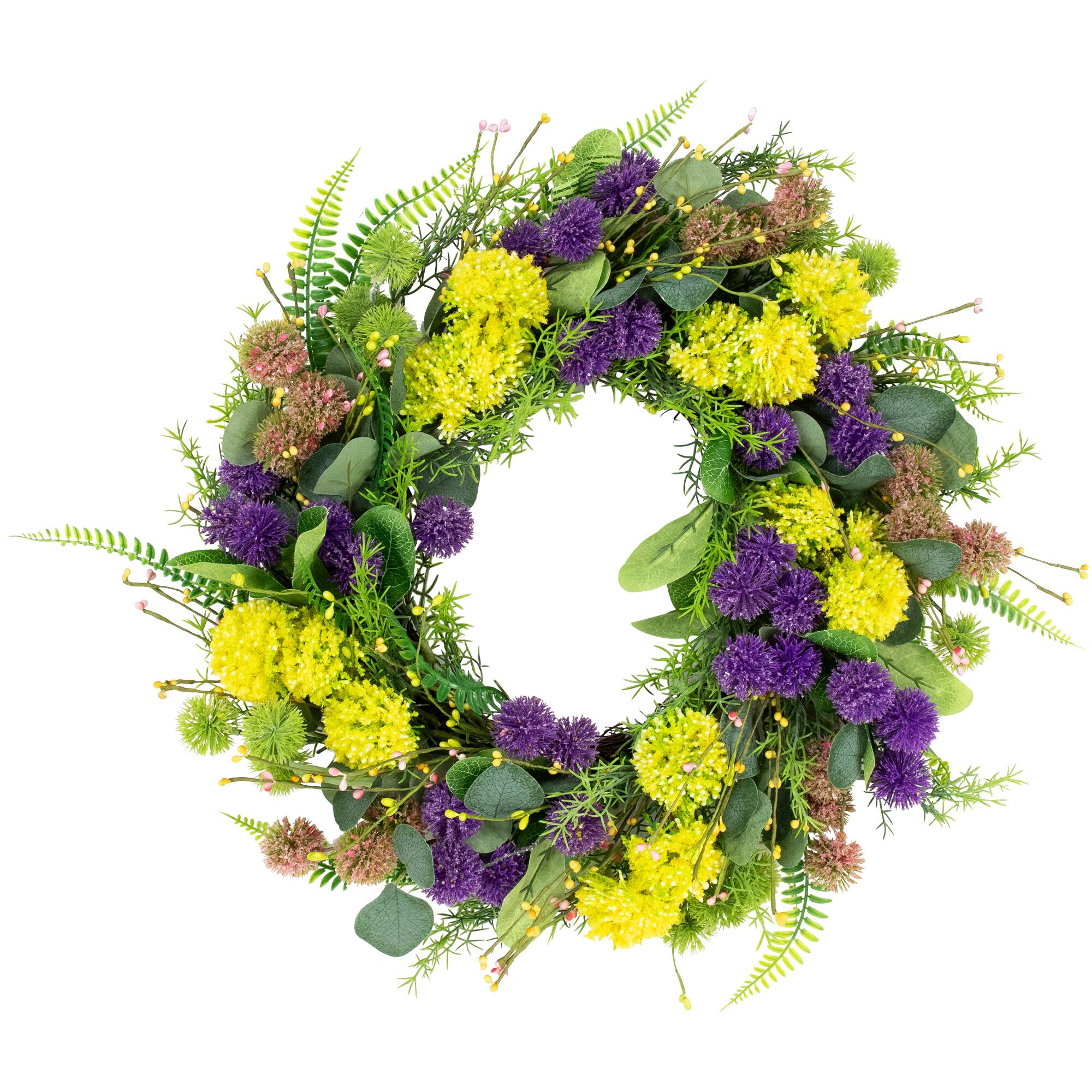 Northlight Allium and Thistle Spring Wreath 22" /Purple Yellow 35745063 ...