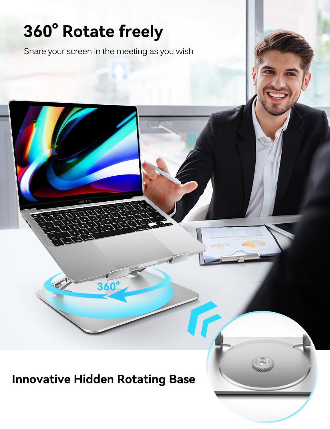 Hanke Adjustable Laptop Stand With 360 Rotating Base For Desk Foldable Portable Riser ...