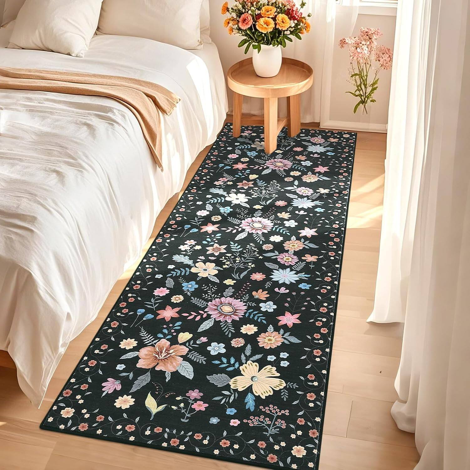 Homhougo 2x6 Kitchen Floral Runner Rug, Ultra Thin Low Pile Flower ...