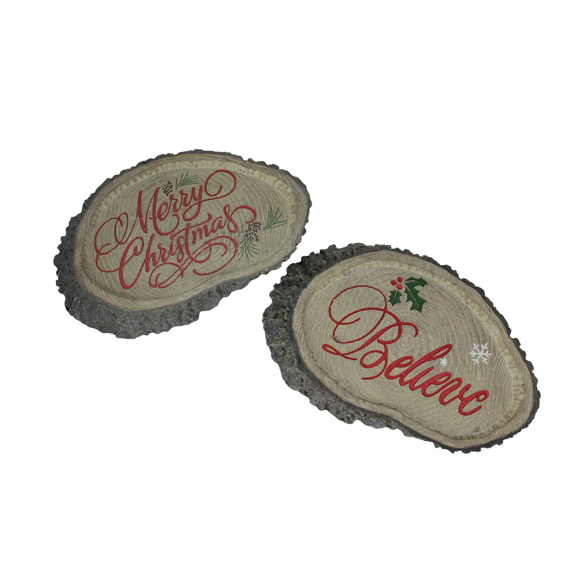 Melrose Set of 2 and Red Tree Trunk Christmas Wall Plaques 12.5" Gray ...