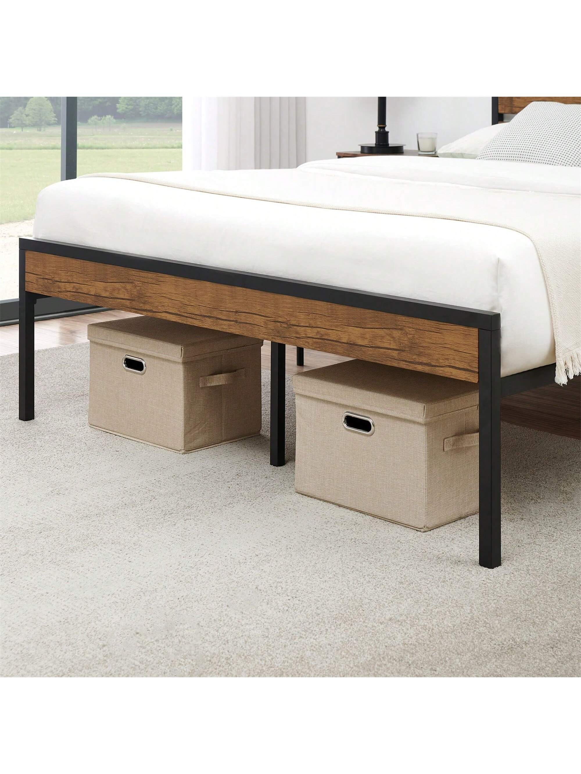 Jojoka 2 Iron+MDF Bed Frame, Durable Iron & Wood Construction, Sturdy ...