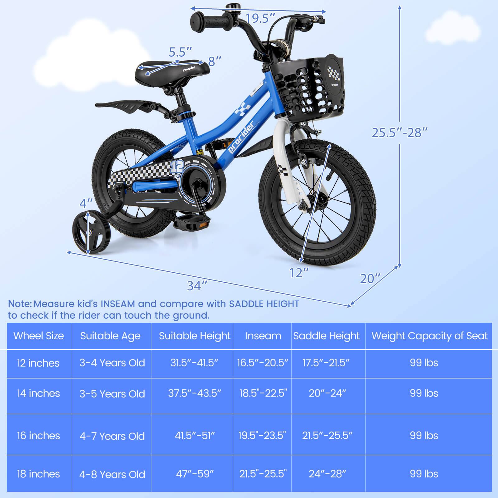 Costway 12" Kid's Bike with Removable Training Wheels & Basket for 3 4 Years Blue HCST03369 ...
