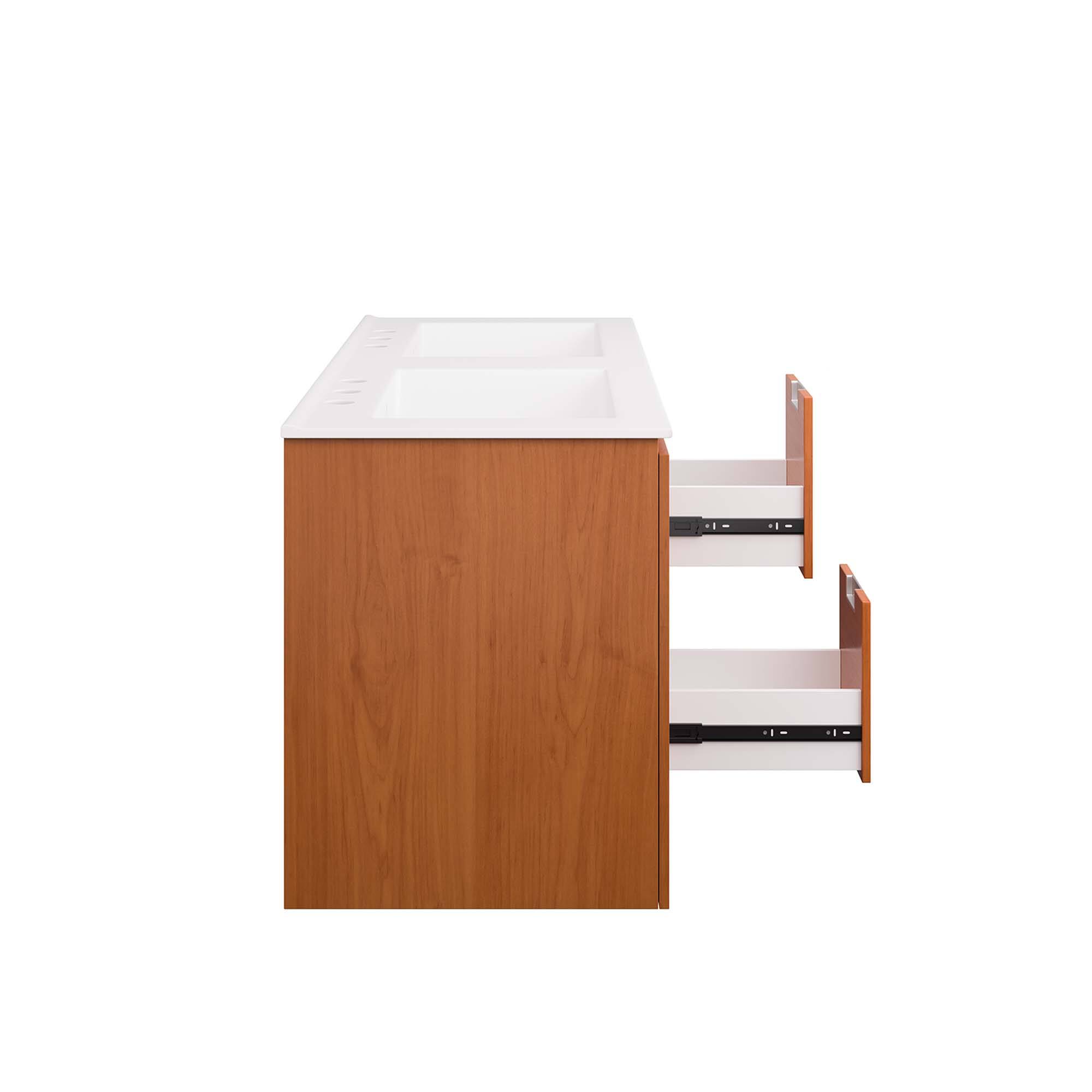 Scenic 48" Double Wall Mount Bathroom Vanity by Modway Cherry White EEI ...