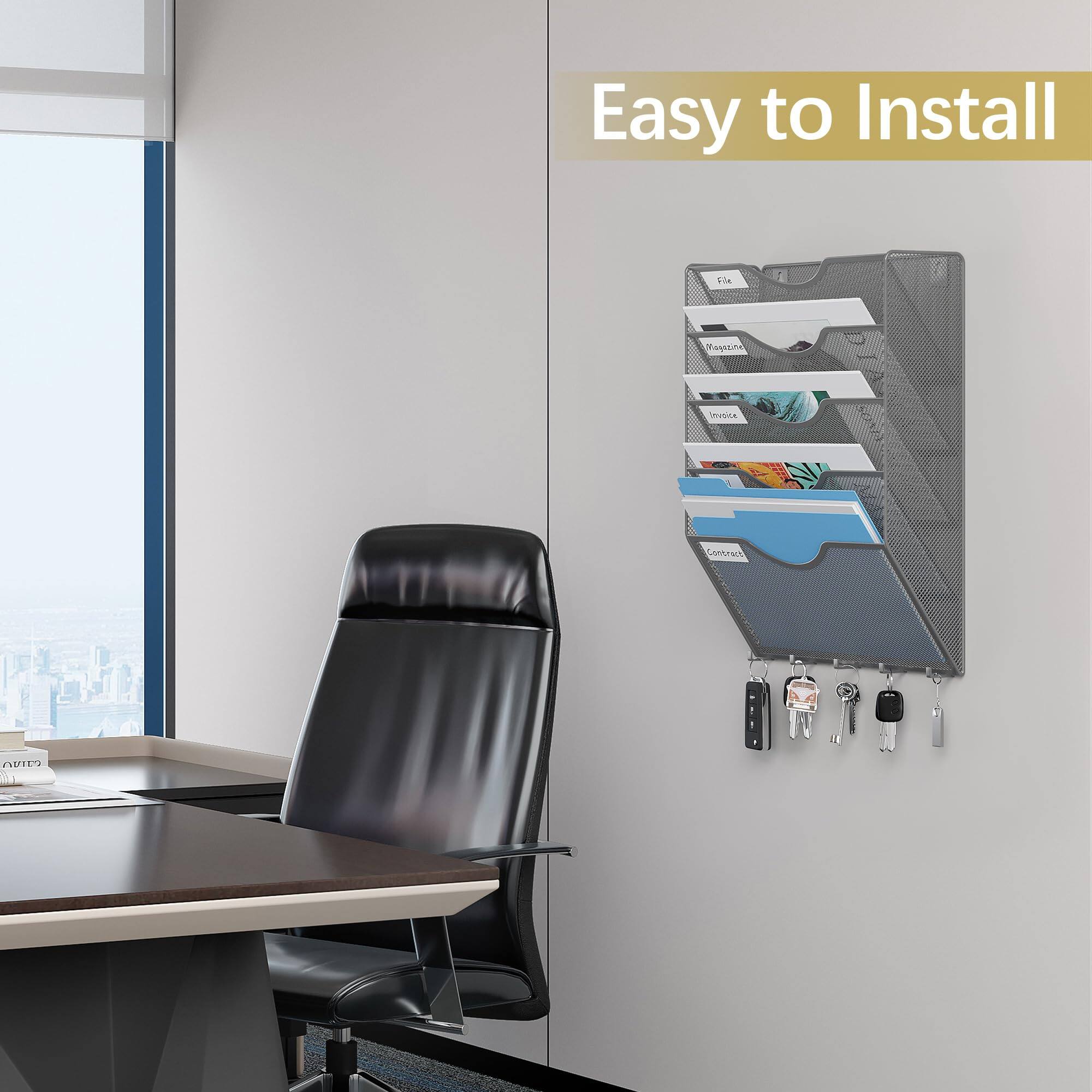Dapper Styles 5 Pocket Mesh Hanging Wall File Organizer With Key Holder ...