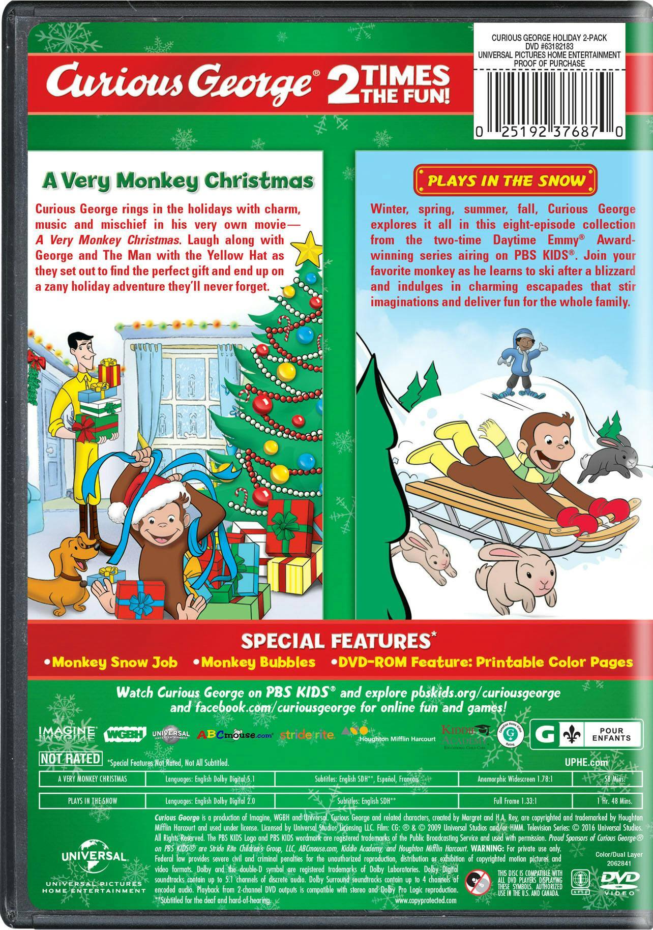 Curious George: A Very Monkey Christmas/Plays in the Snow (DVD Double ...