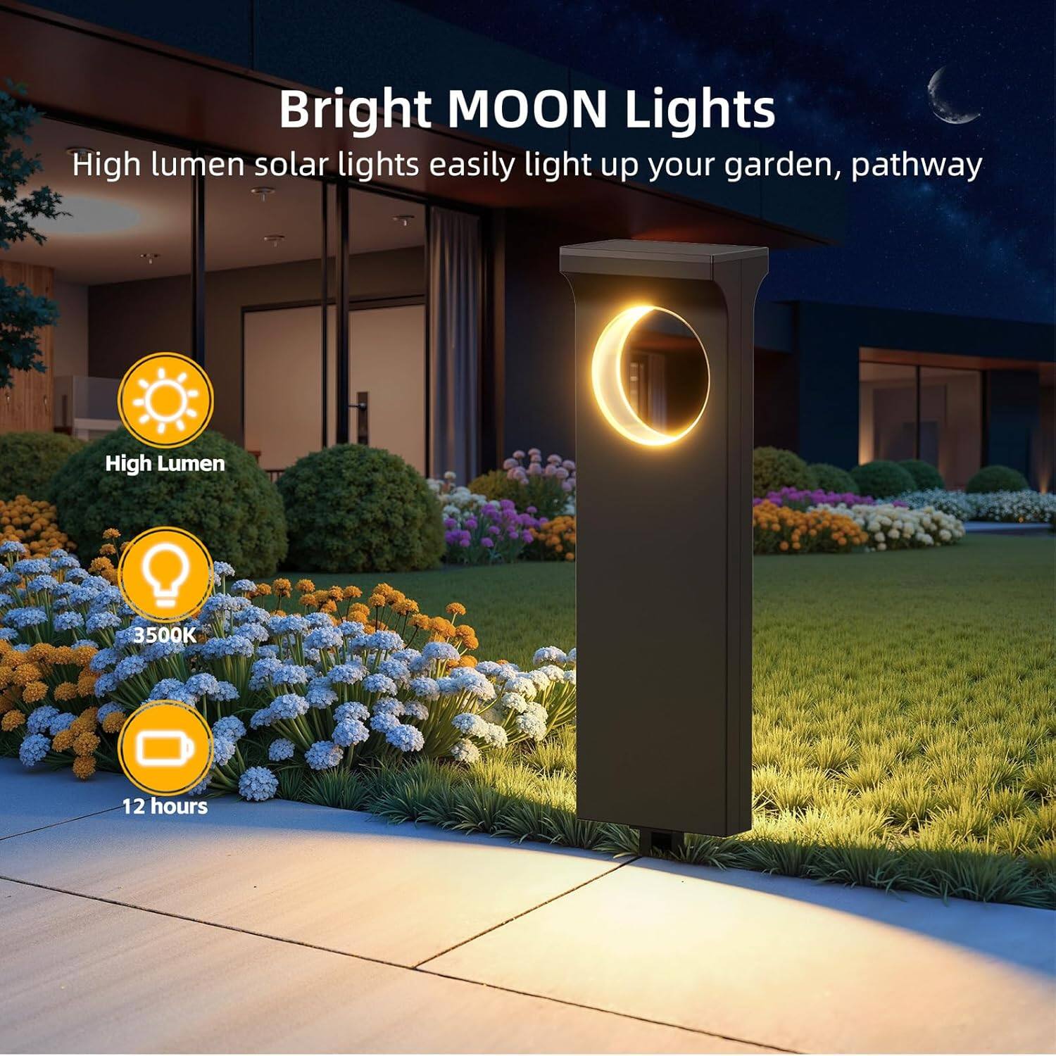 MOSZAR LLC 6 Pack Solar Pathway Lights – Waterproof Moon Pattern ...