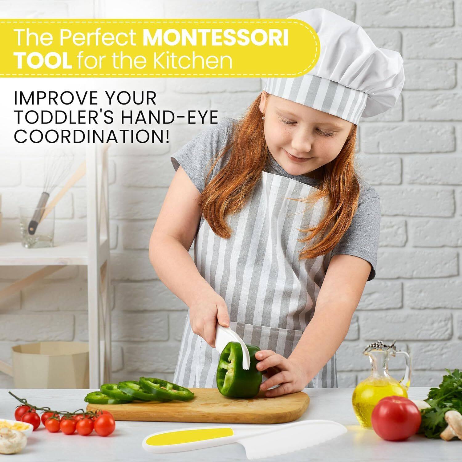 Zulay Kitchen 3 Piece Kids Knife Set for Real Cooking & Baking For ...