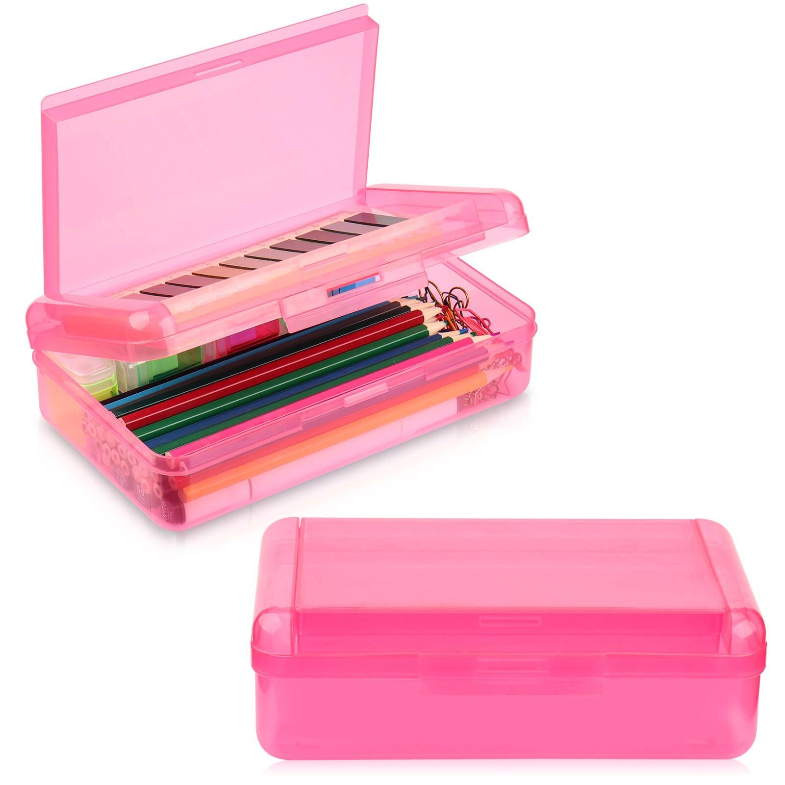 Dapper Styles Pencil Box Capacity Boxes 2 Compartments Hard Case With Lid Plastic Storage ...