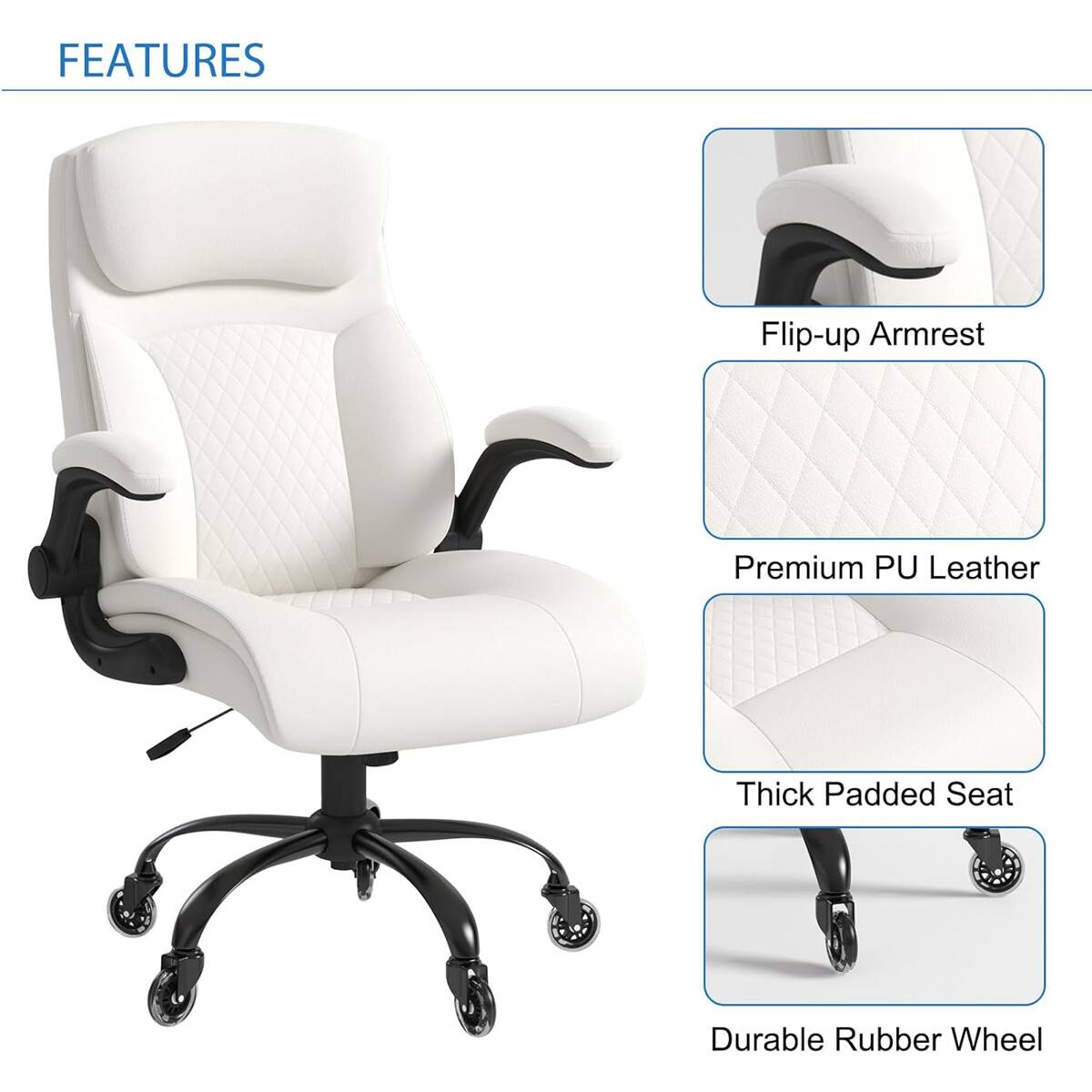 Bestier High Back Gaming Chair with Quiet Rubber Wheels Executive Office Chair with Armrests Big and Tall White USBBY H200327C WHITE Best Buy