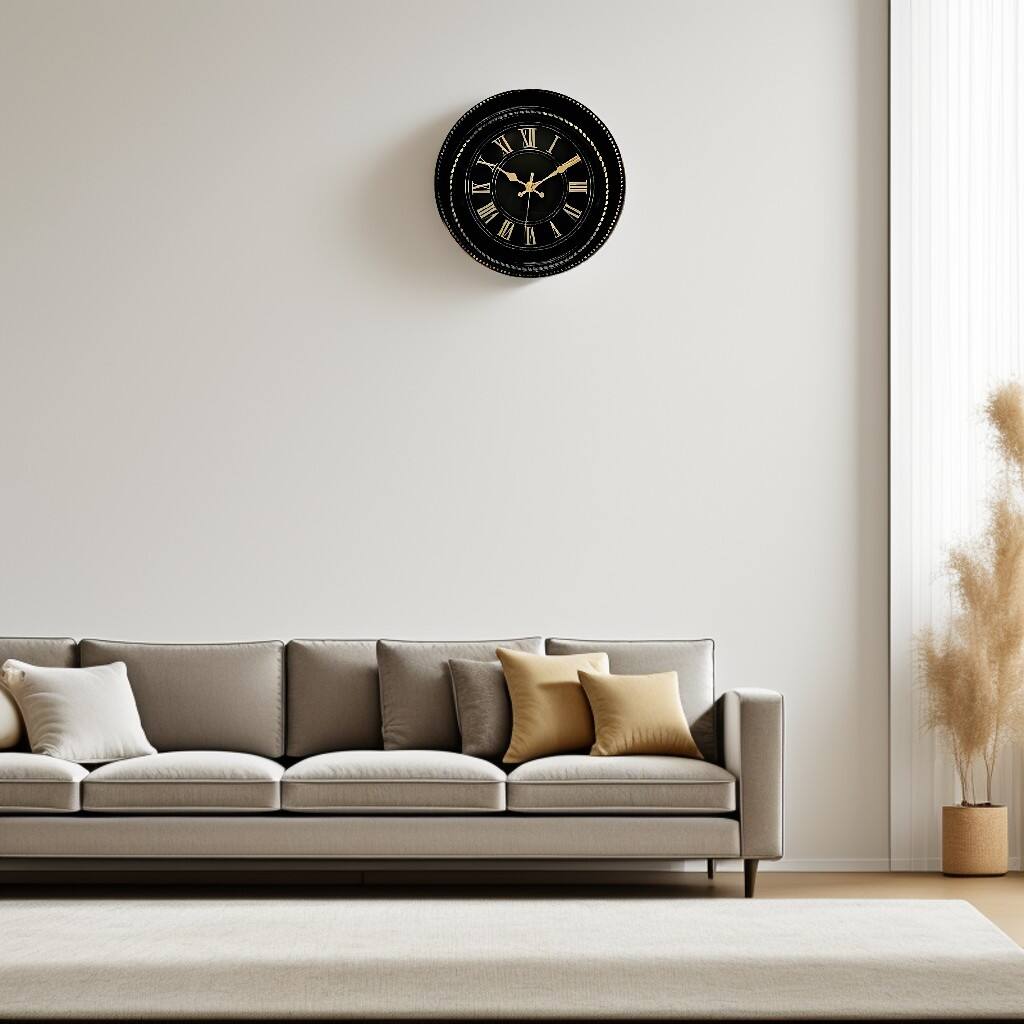 FC Design 10"H Metallic Gold on Black Traditional Roman Numeral Round ...