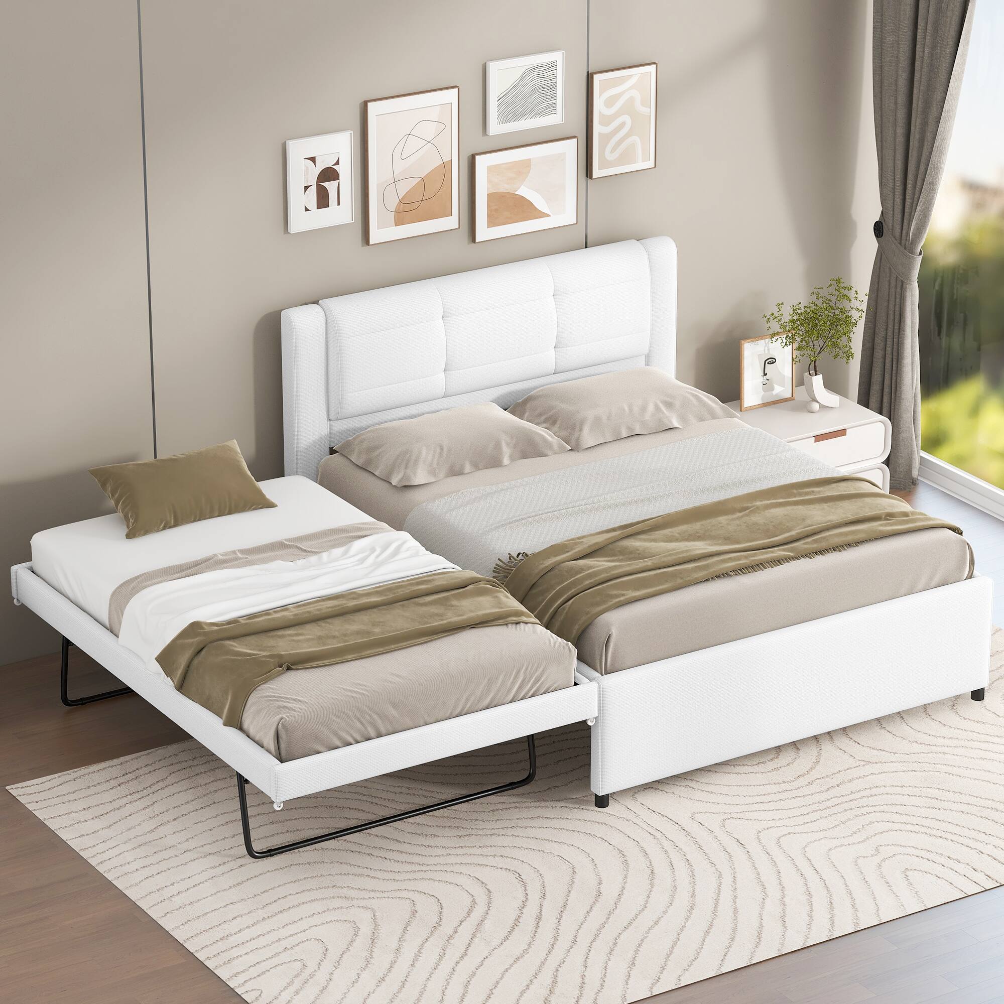 Whisen Full Size Upholstered Platform Bed Frame with Adjustable Pop up ...