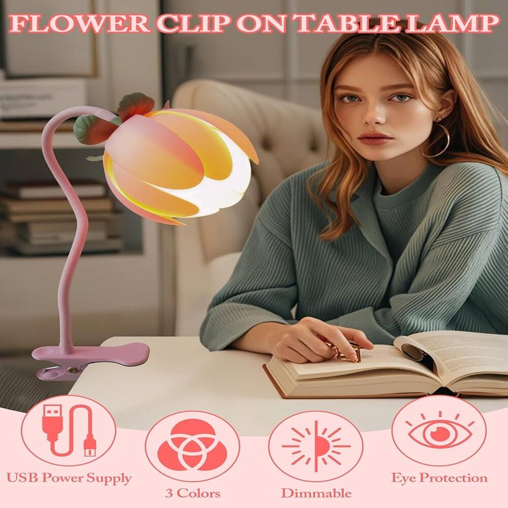 RTMB Pink Clip On LED Desk Lamp with Flexible Gooseneck and 3 Color ...