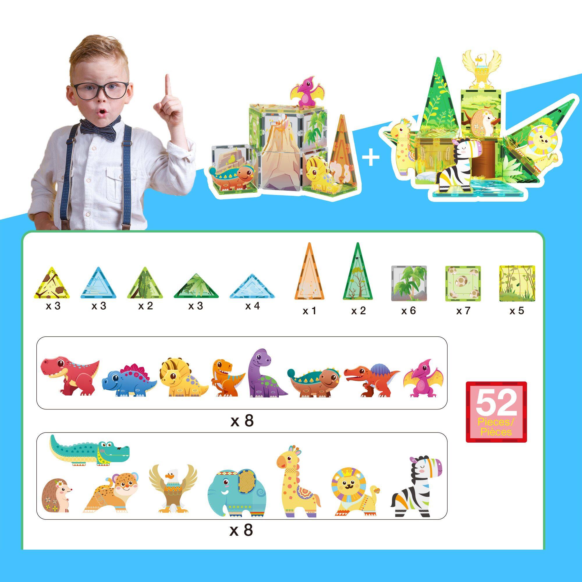 PicassoTiles PICASSO TILES Magnetic Tiles for Kids – Safari Animals ...