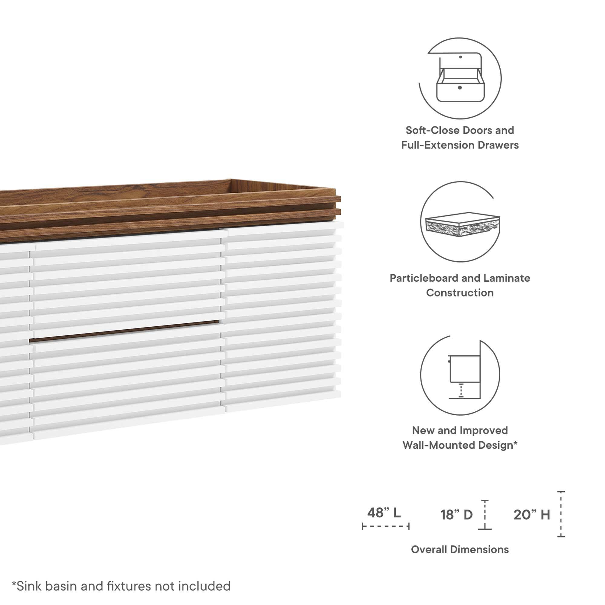 Render 48" Wall Mount Bathroom Cabinet Basin Not Included by Modway ...