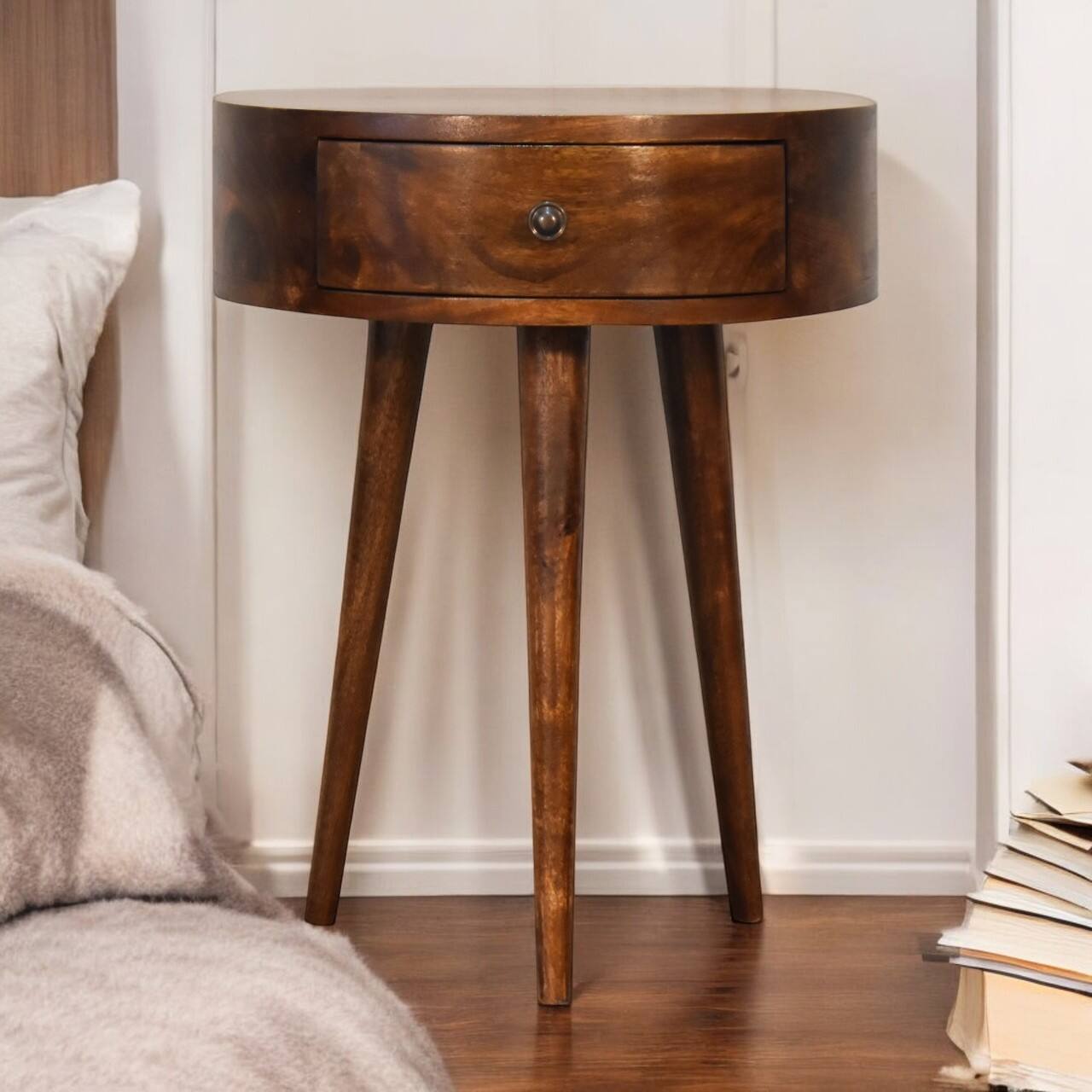 Artisan Furniture Solid Wood Semi Circle Nightstand, 1 Drawer, Nordic ...