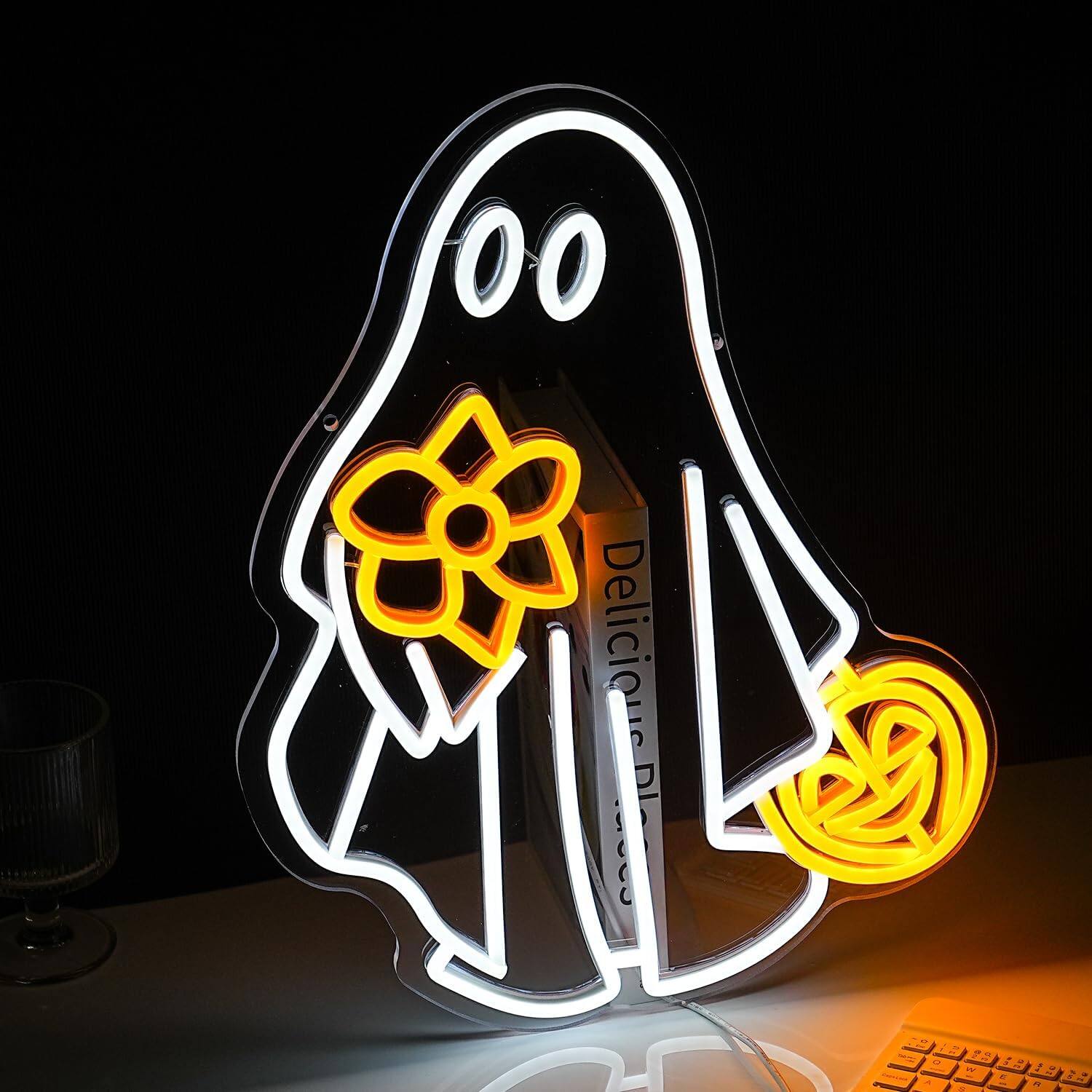 Auledio Ghost Neon Sign for Wall Decor Dimmable USB Powered Pumpkin Led ...