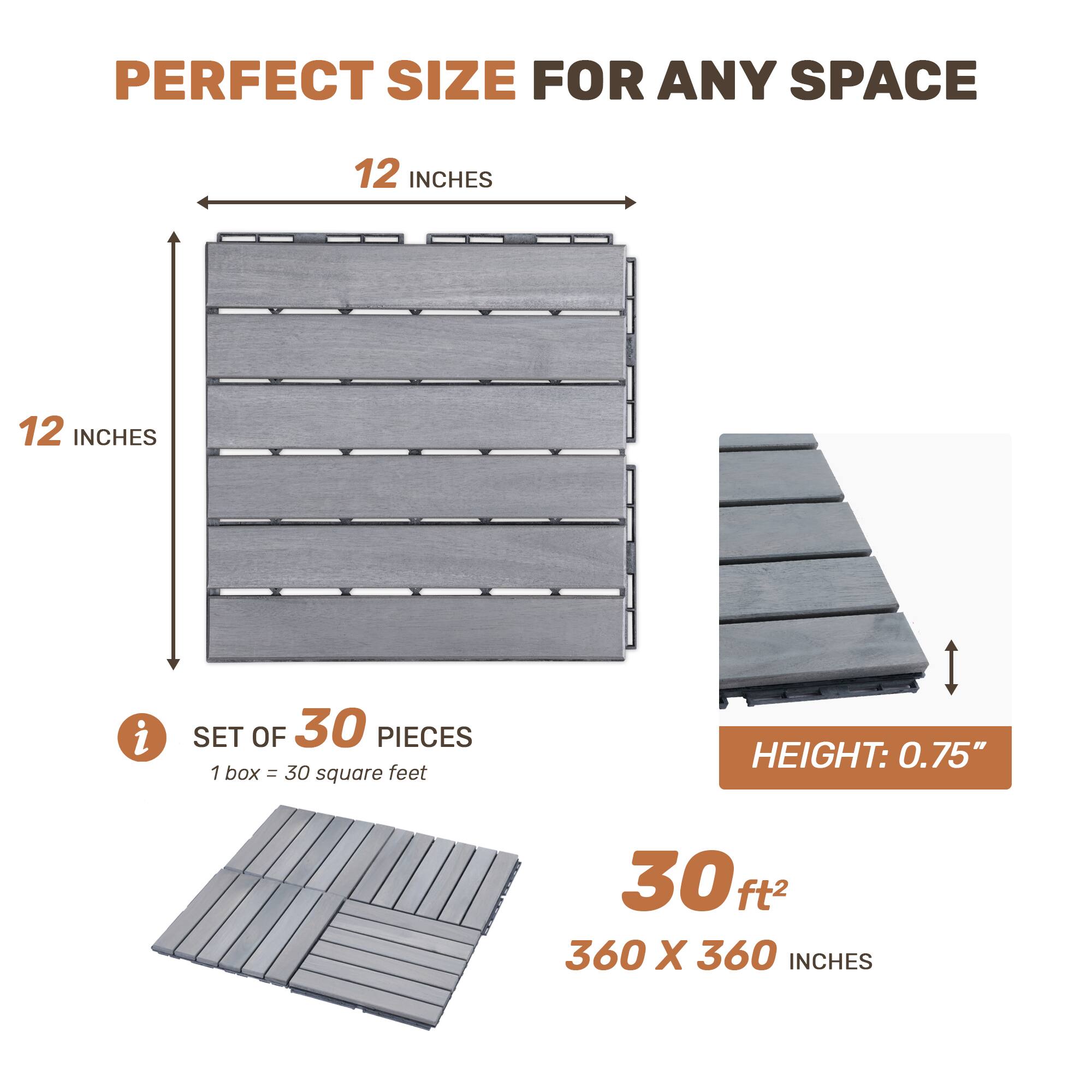 Mondawe 30 PCS 12" x 12" Square Interlocking Deck Tiles Striped Pattern ...