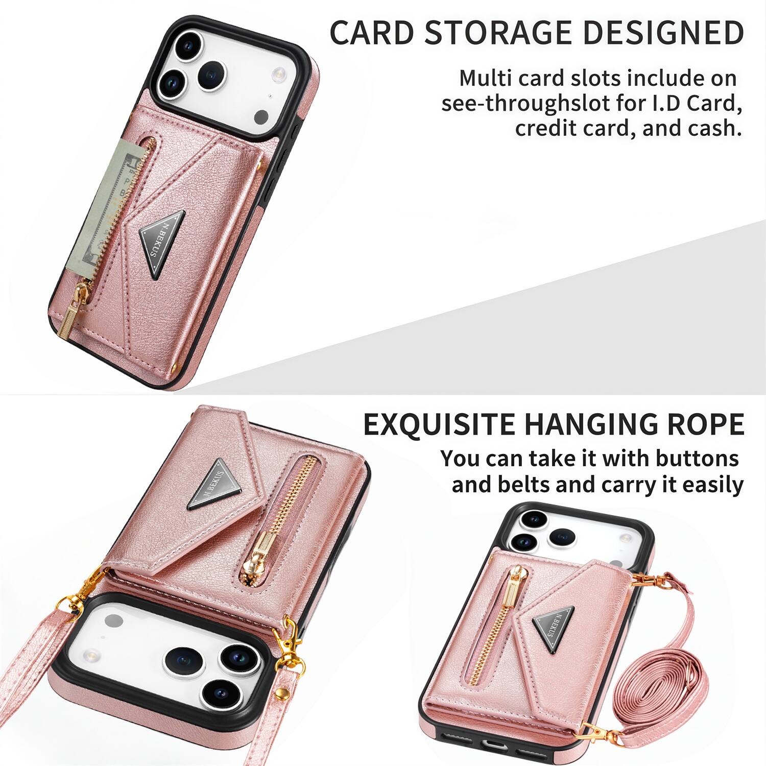 Dteck Crossbody Zipper Wallet Case with Adjustable Lanyard for Apple ...